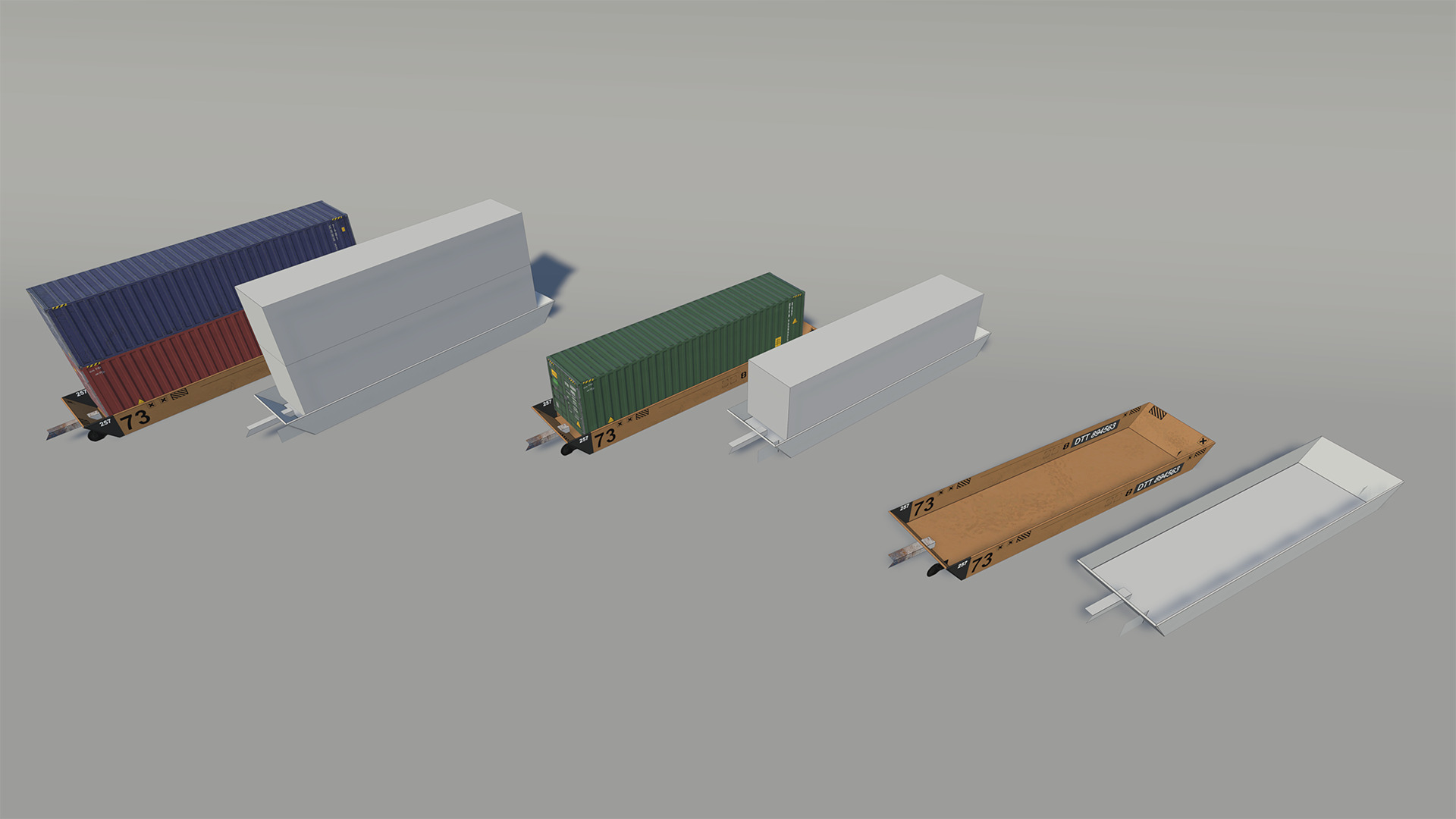 3D model Lowpoly freight train with containers pack VR / AR / low-poly ...