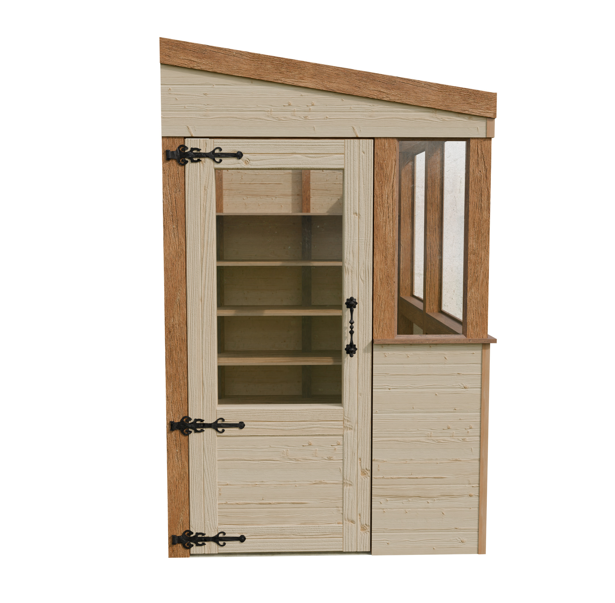3D model Lean-to green house glass timber frame VR / AR / low-poly ...
