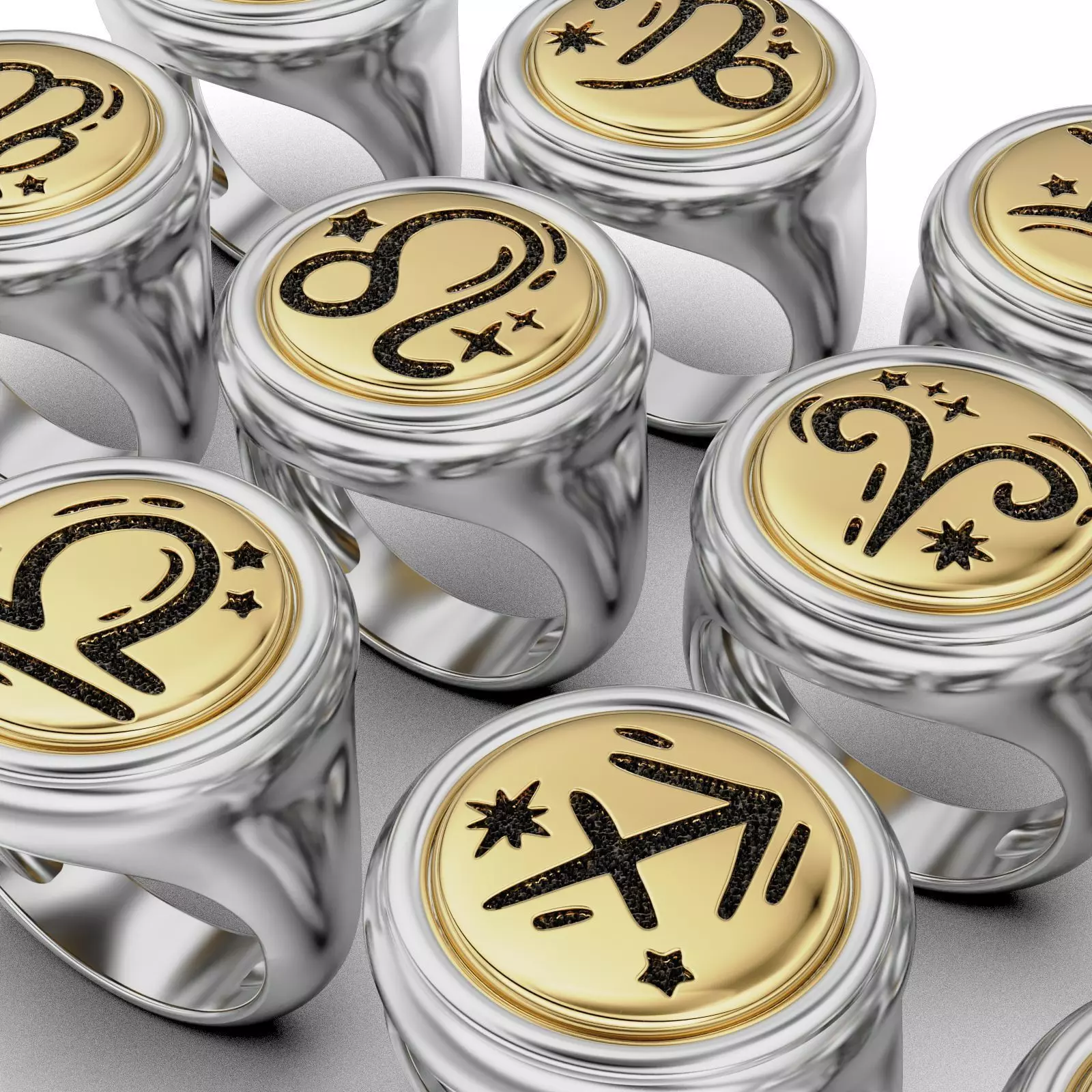 Zodiac Sign Ring Set 3D model 3D printable | CGTrader