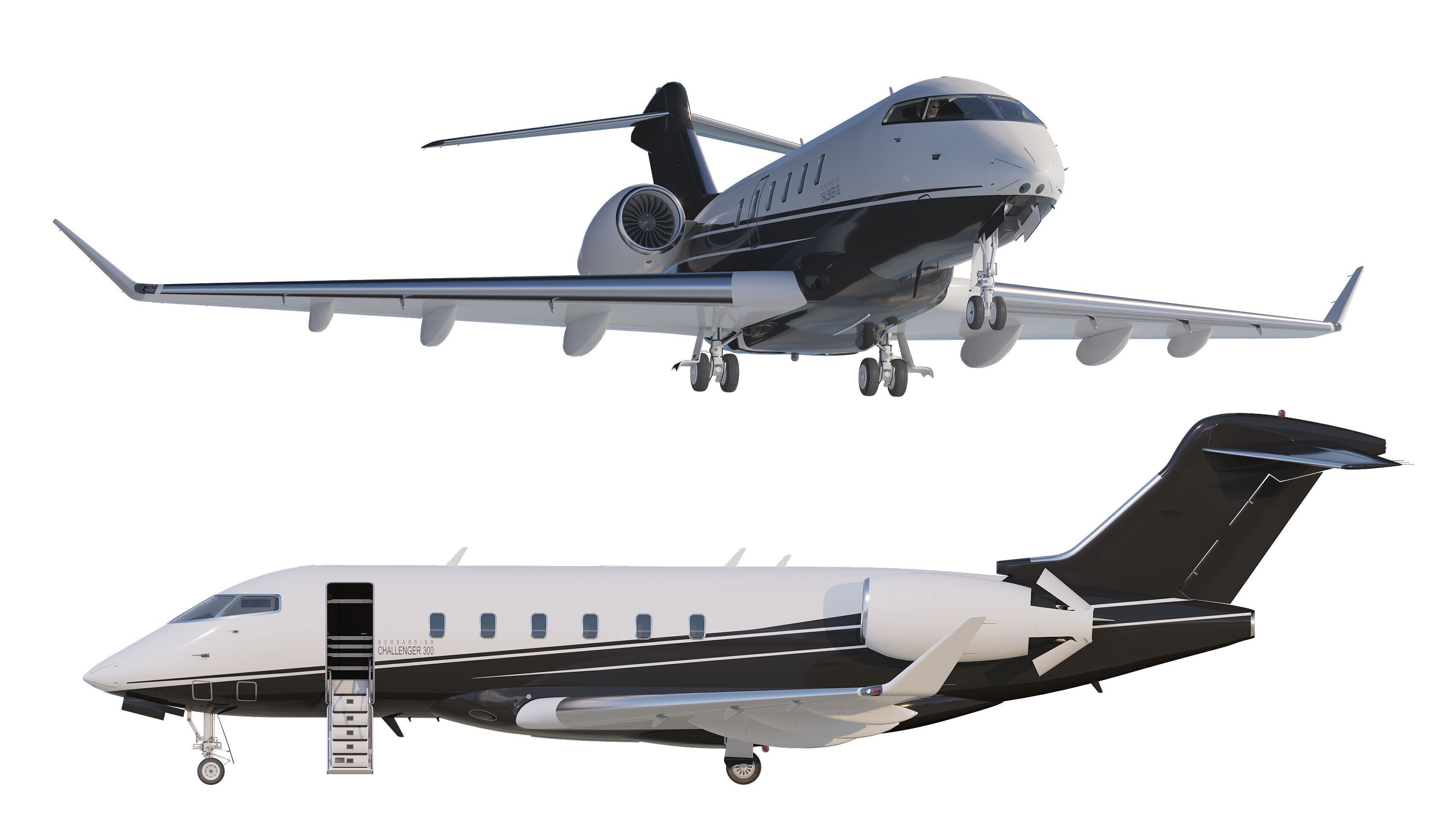 Airplane Bombardier Challenger 350 with interior 3D model animated ...