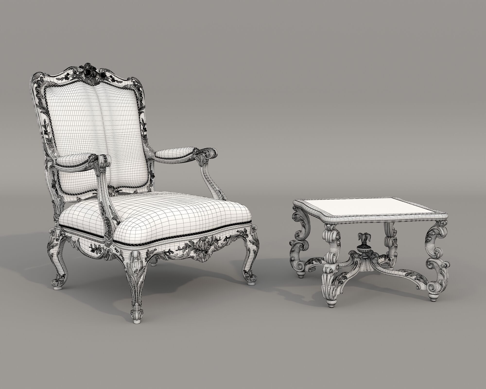 Classic European Style Coffee Table and Armchair 28 3D model | CGTrader