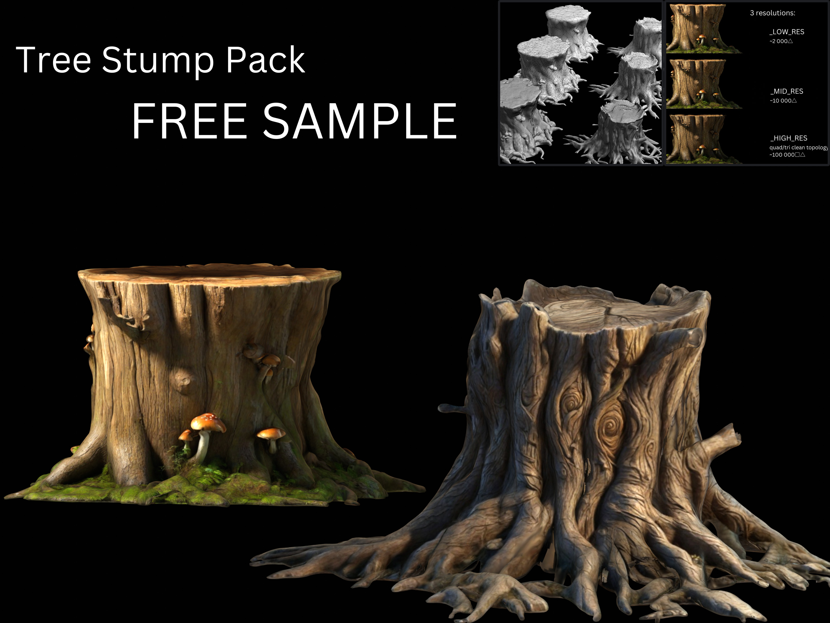 Tree Stump - free sample pack free VR / AR / low-poly 3D model | CGTrader