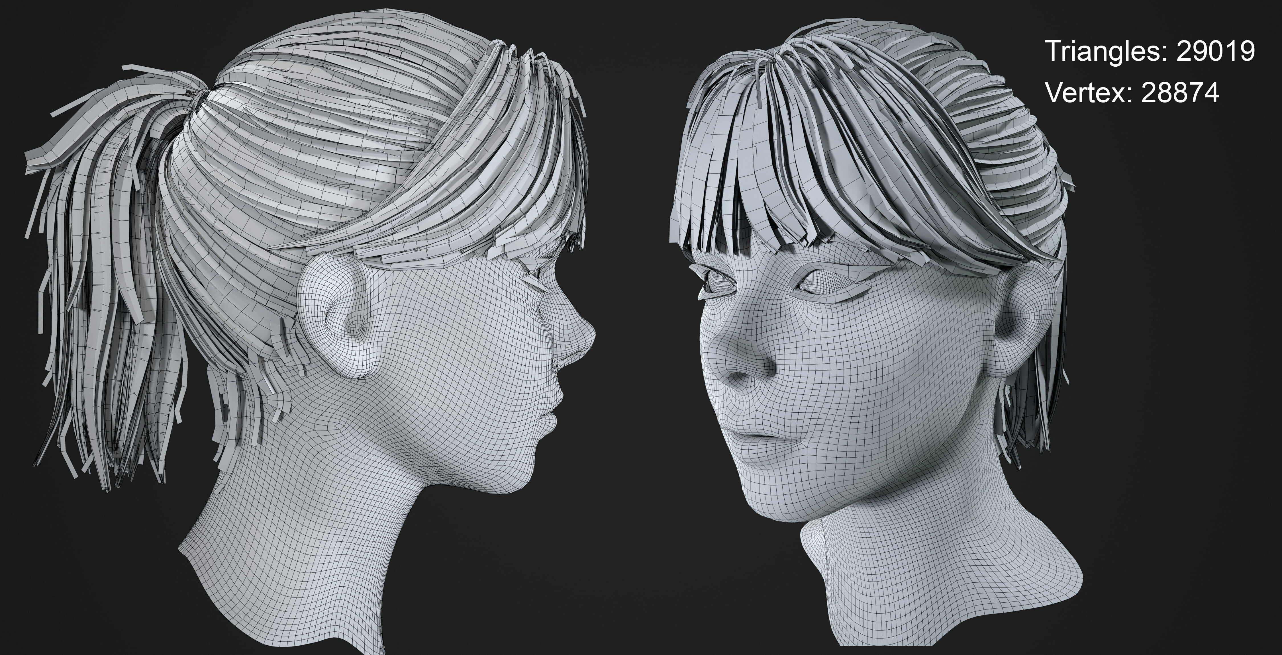 Game ready female hair free VR / AR / low-poly 3D model | CGTrader