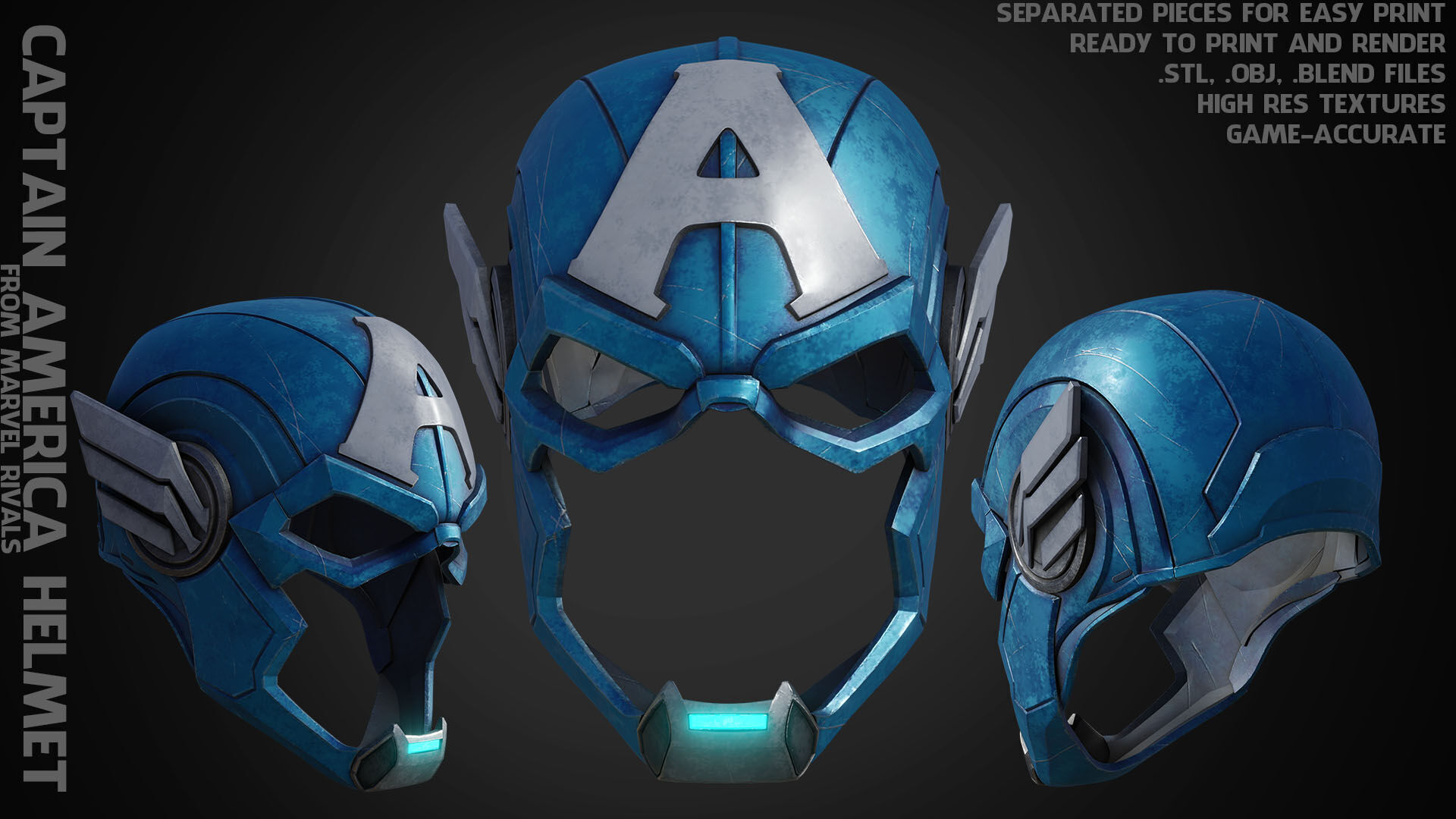 Marvel Rivals Captain America Helmet for Cosplay 3D model 3D printable ...