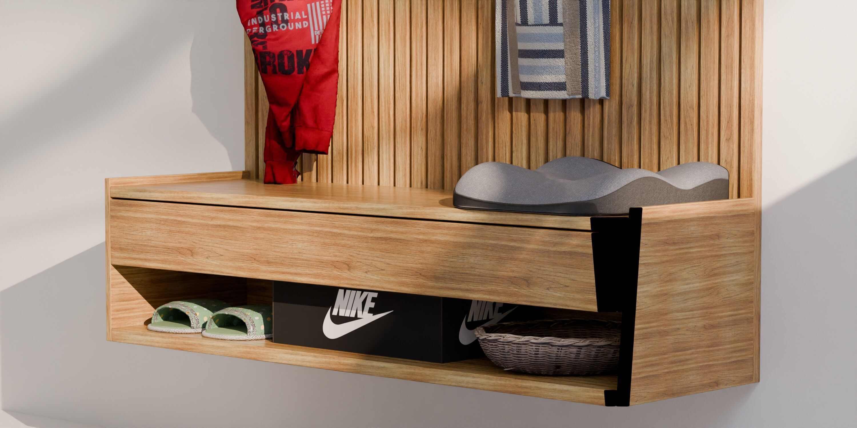 Modern Minimalist Batten Oak Shoes Storage and Panel 3D Model free 3D ...
