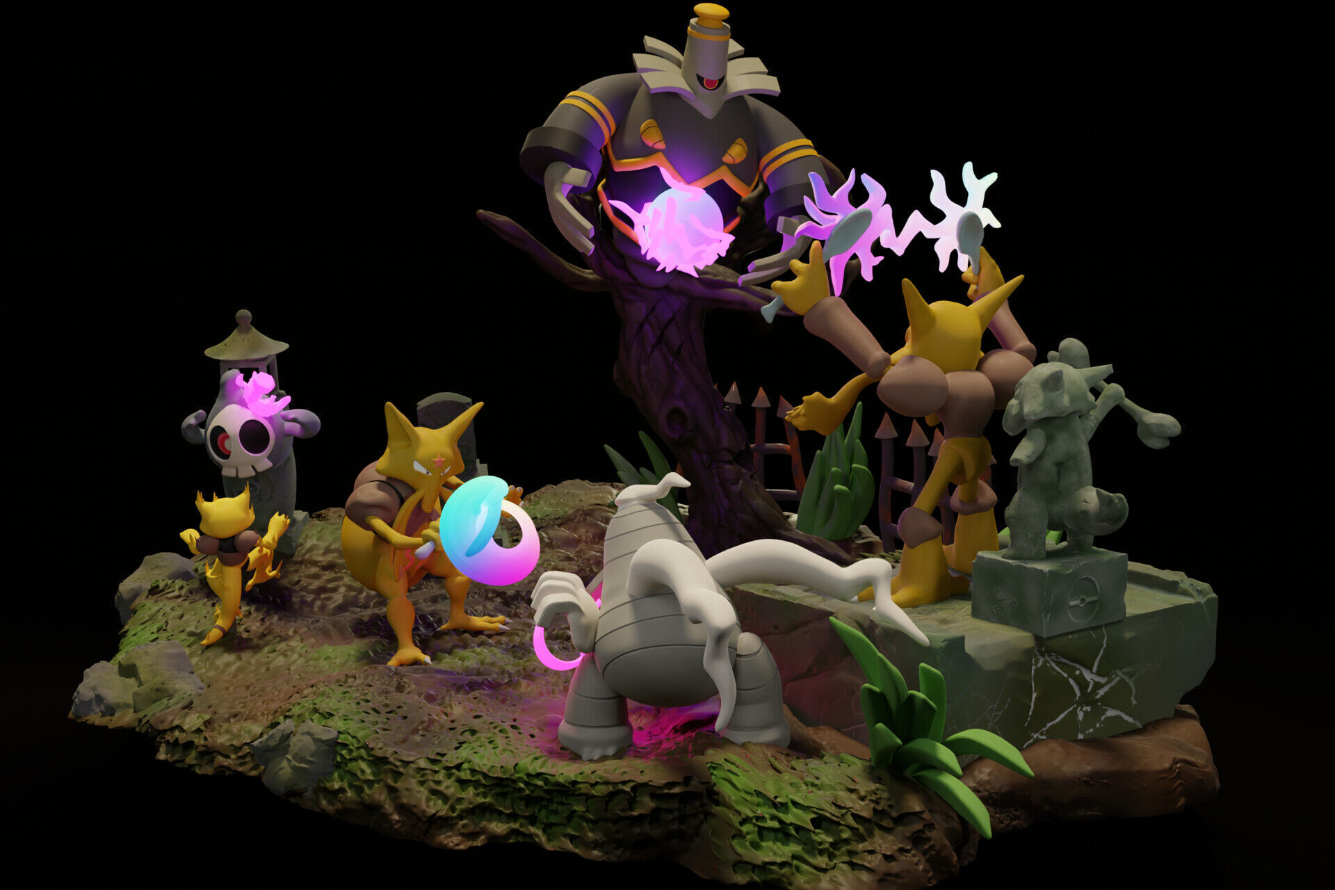 Pokemon Battle Diorama Ghost vs Psychic 3D model 3D printable | CGTrader