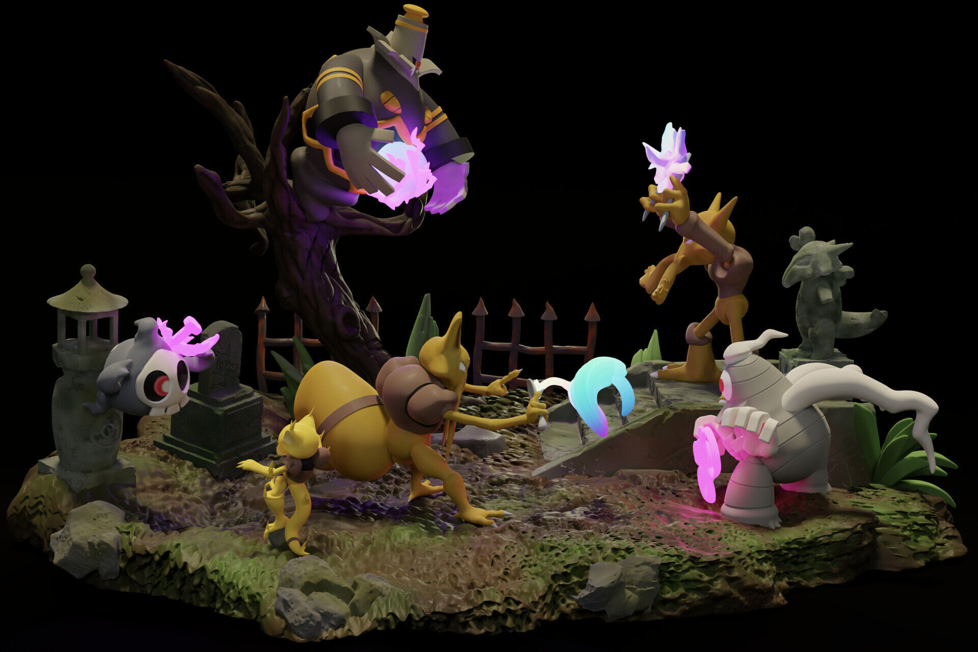 Pokemon Battle Diorama Ghost vs Psychic 3D model 3D printable | CGTrader