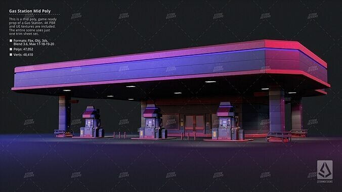 3D model Cyberpunk Gas Station Mid Poly 3D PBR UE5 VR / AR / low-poly ...