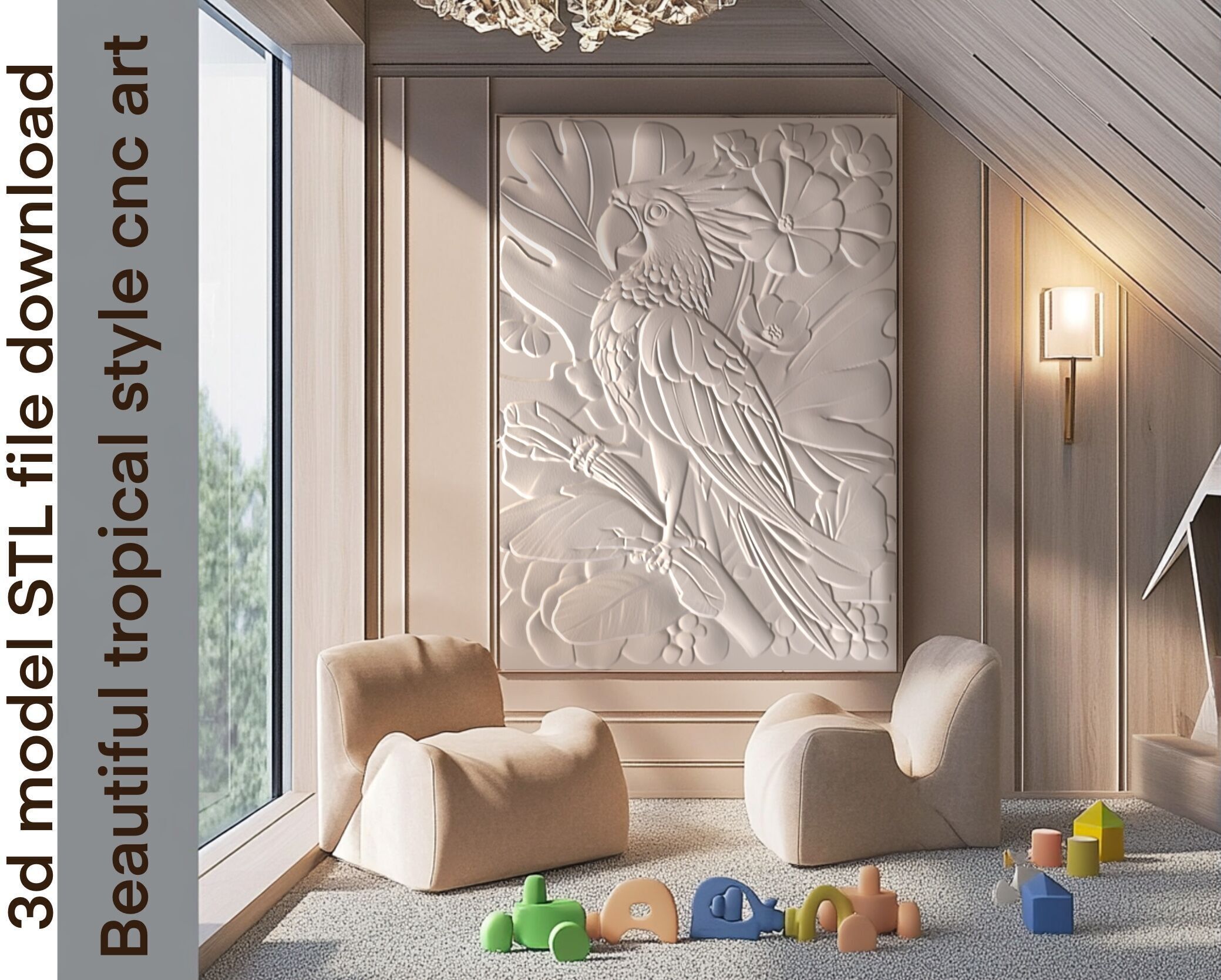 Parrot Relief 3D STL Model for CNC 3D Printing Bird Wall Decor 3D model ...