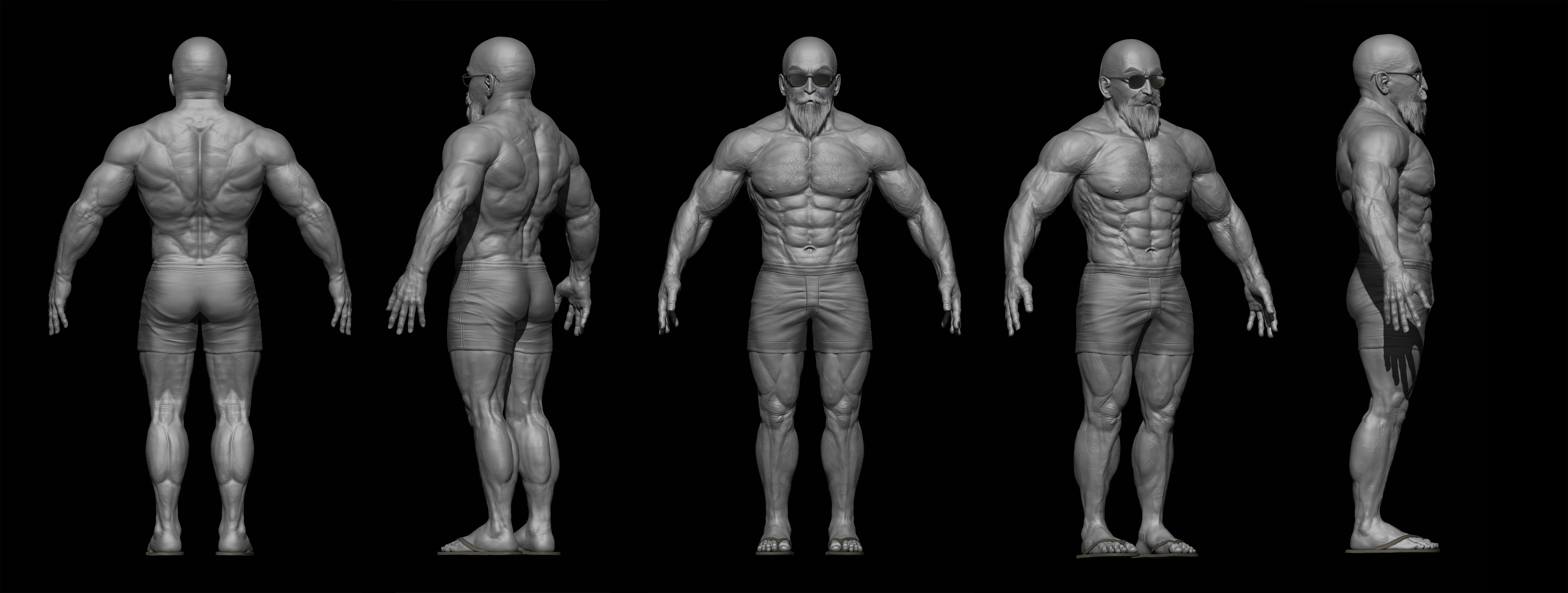 3D model Master Roshi buff male Character Model zbrush sculpt VR / AR ...