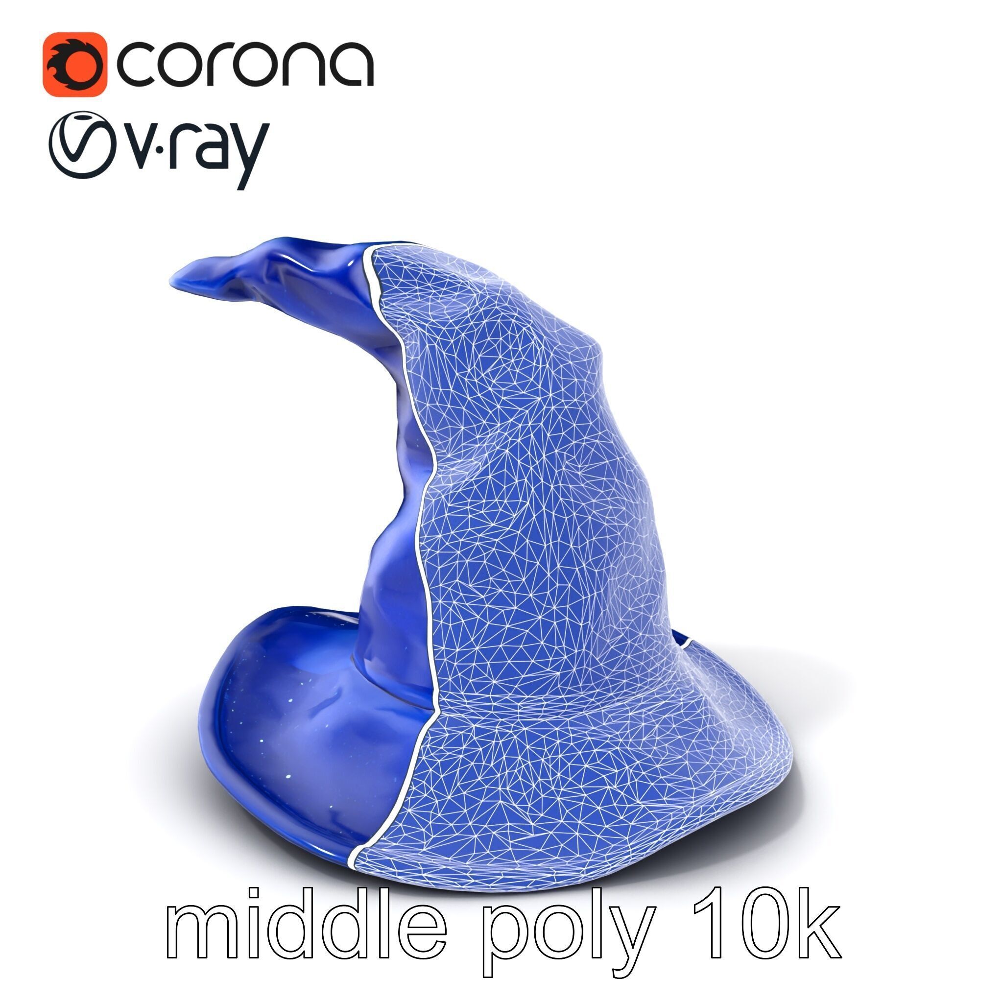 3D model Merlin Wizards Hat Royal Blue model pack VR / AR / low-poly ...