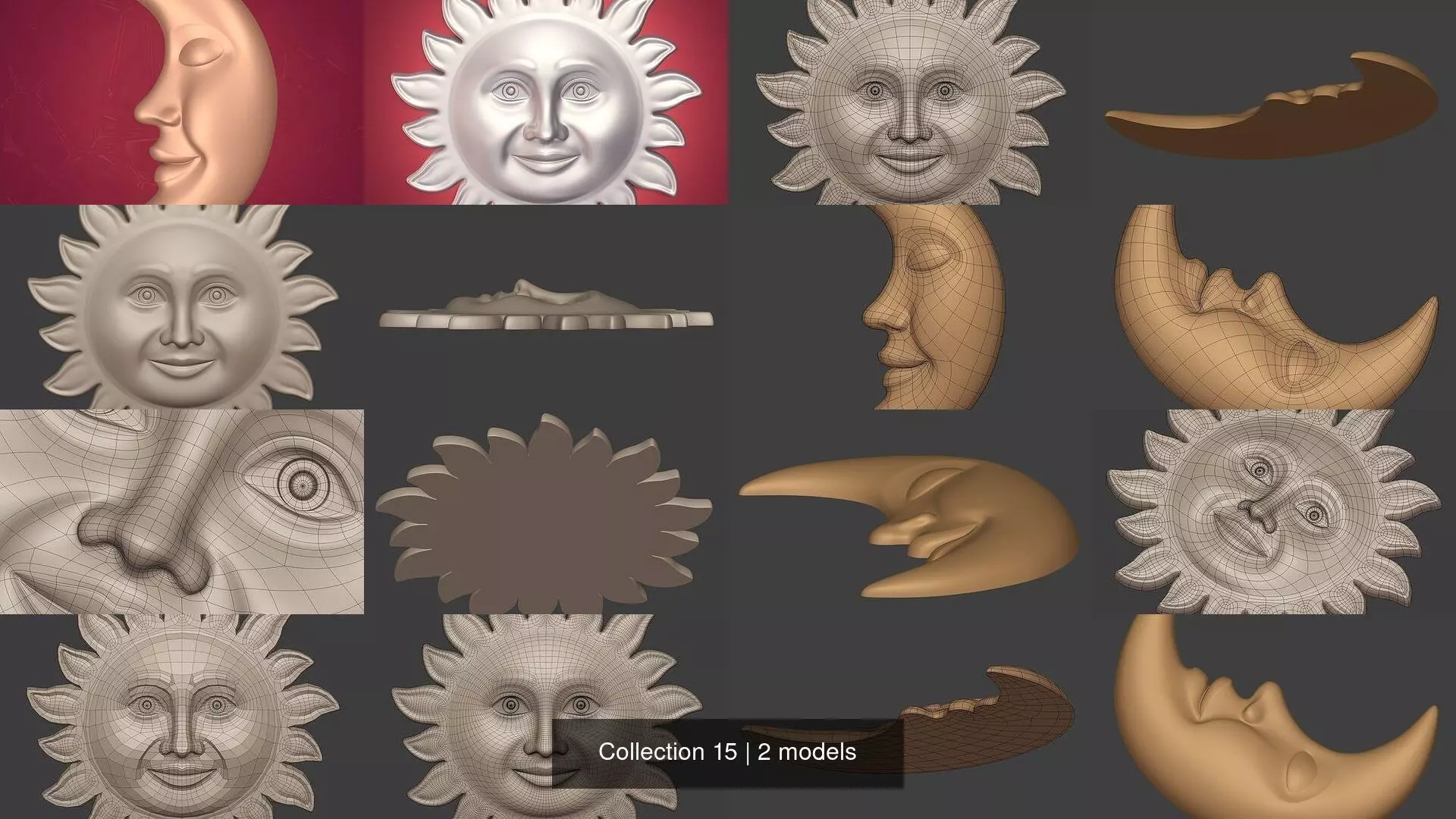 3D Model Pack Sun - Moon Face -- Pendant VR / AR / low-poly | CGTrader