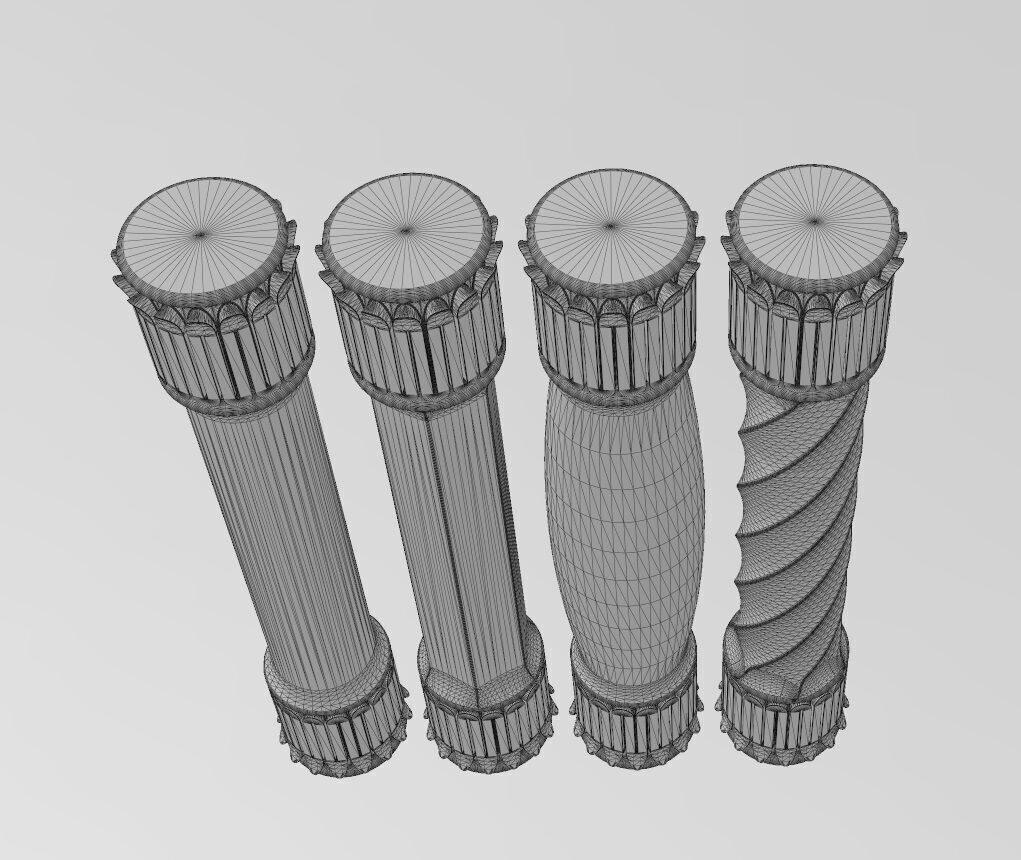 Rounded leaf scroll moroccan arabic miniature pillar columns 3D model ...