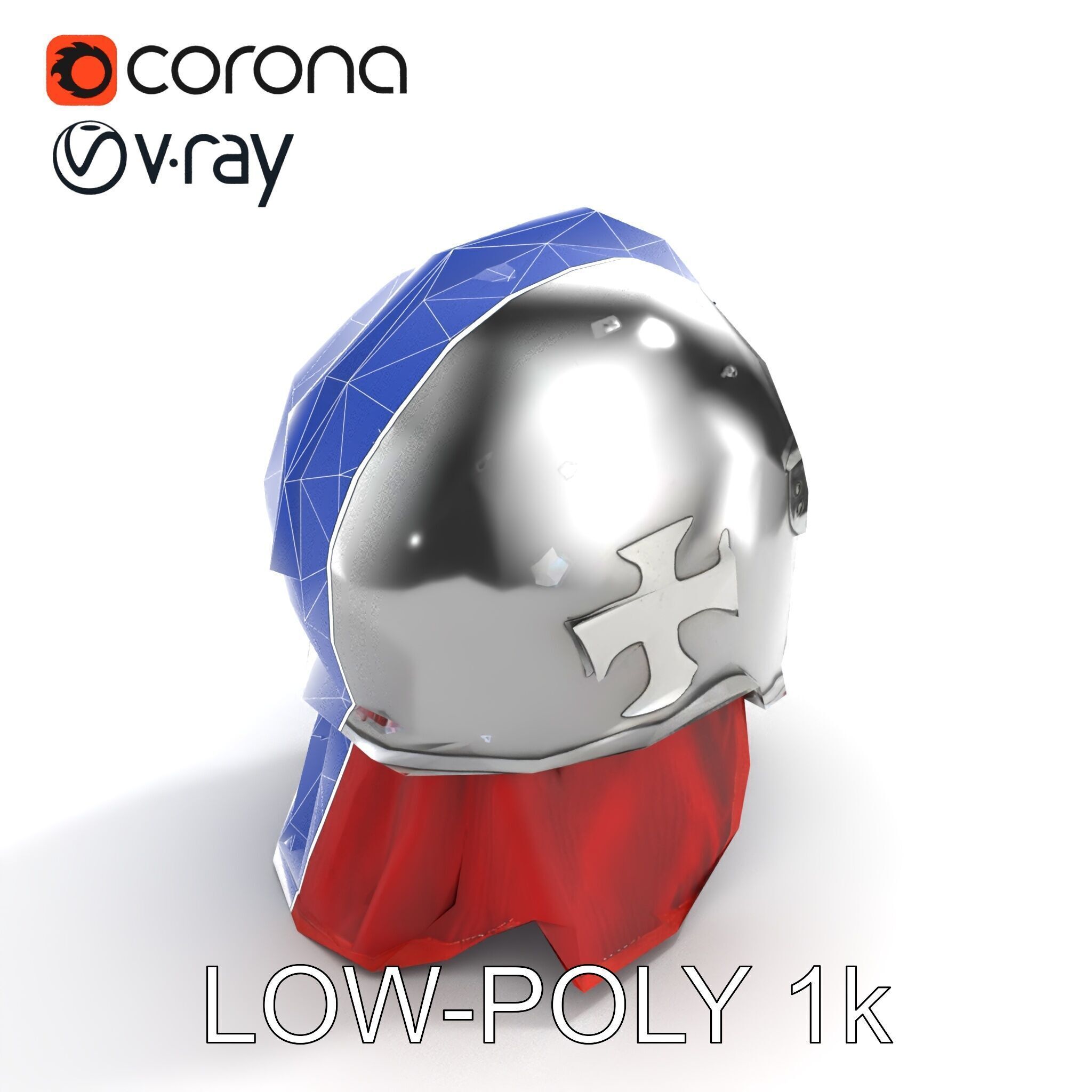 3D model Templar Knight Helmet Medieval model pack VR / AR / low-poly ...