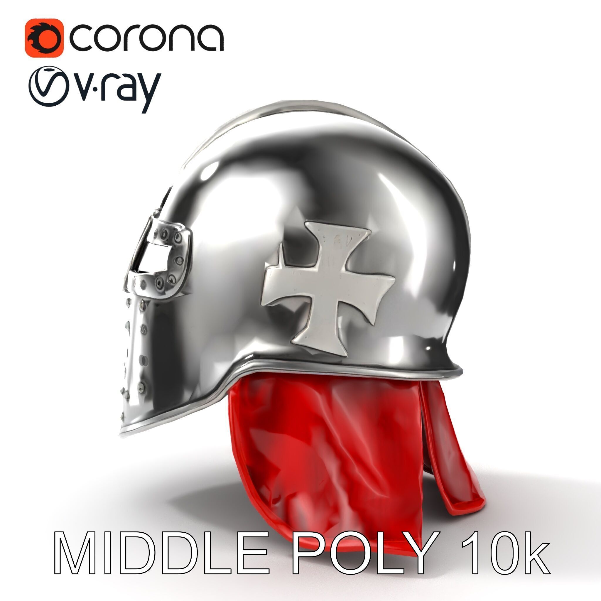 3D model Templar Knight Helmet Medieval model pack VR / AR / low-poly ...