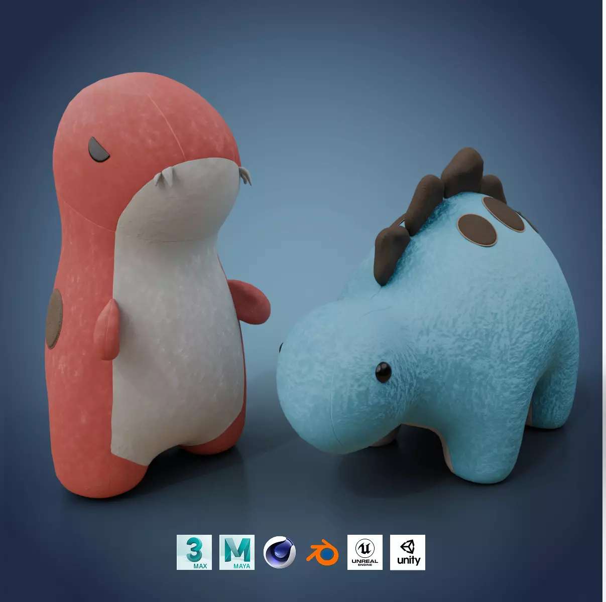 3D Model Pack Dinosaur Plush Toys Duo Set - Stegosaurus and T-Rex VR ...