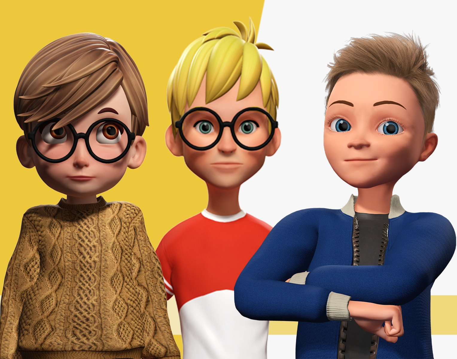 3D Model Collection Stylized Cartoon Boys - Rigged Kids and Teens Pack ...