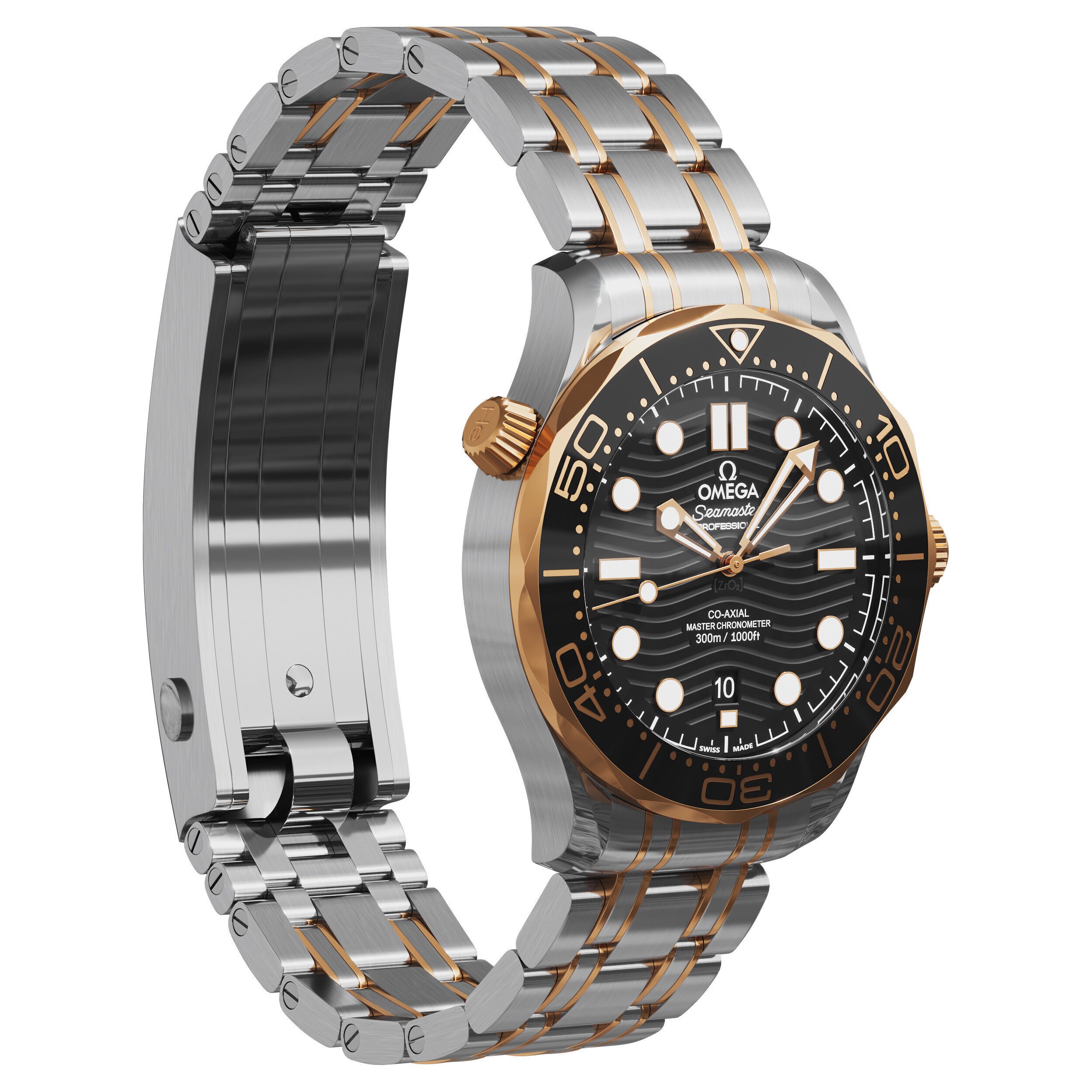 Omega Seamaster Diver 300M gold on steel 3D model | CGTrader