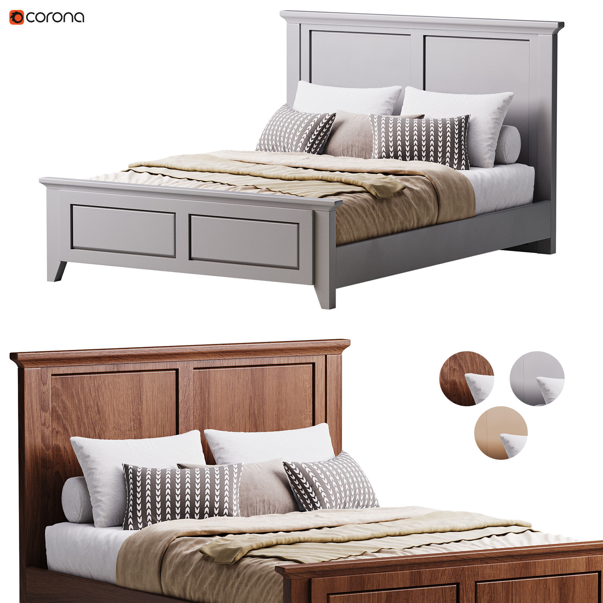Solid Wood Panel Bed 3D model | CGTrader