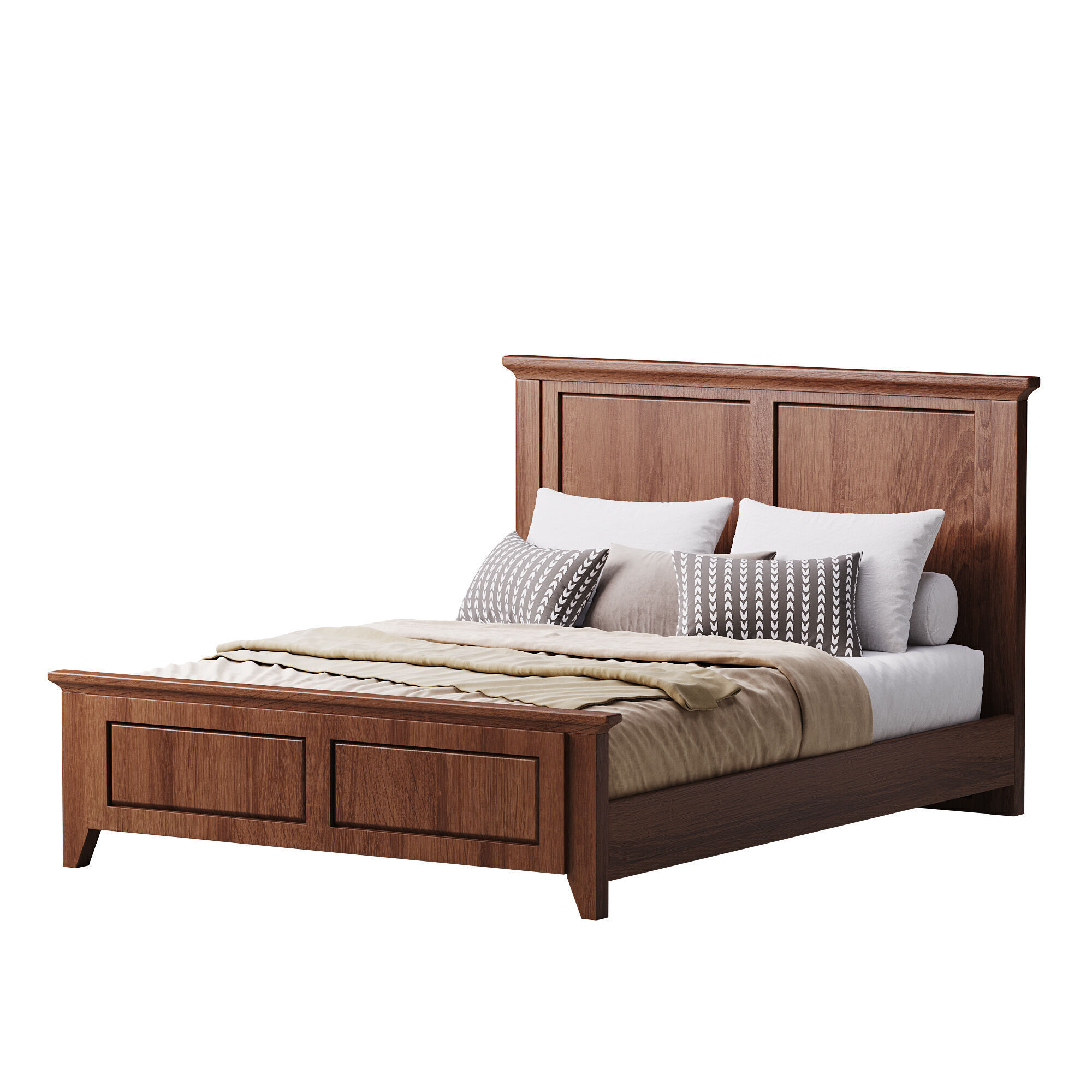 Solid Wood Panel Bed 3D model | CGTrader