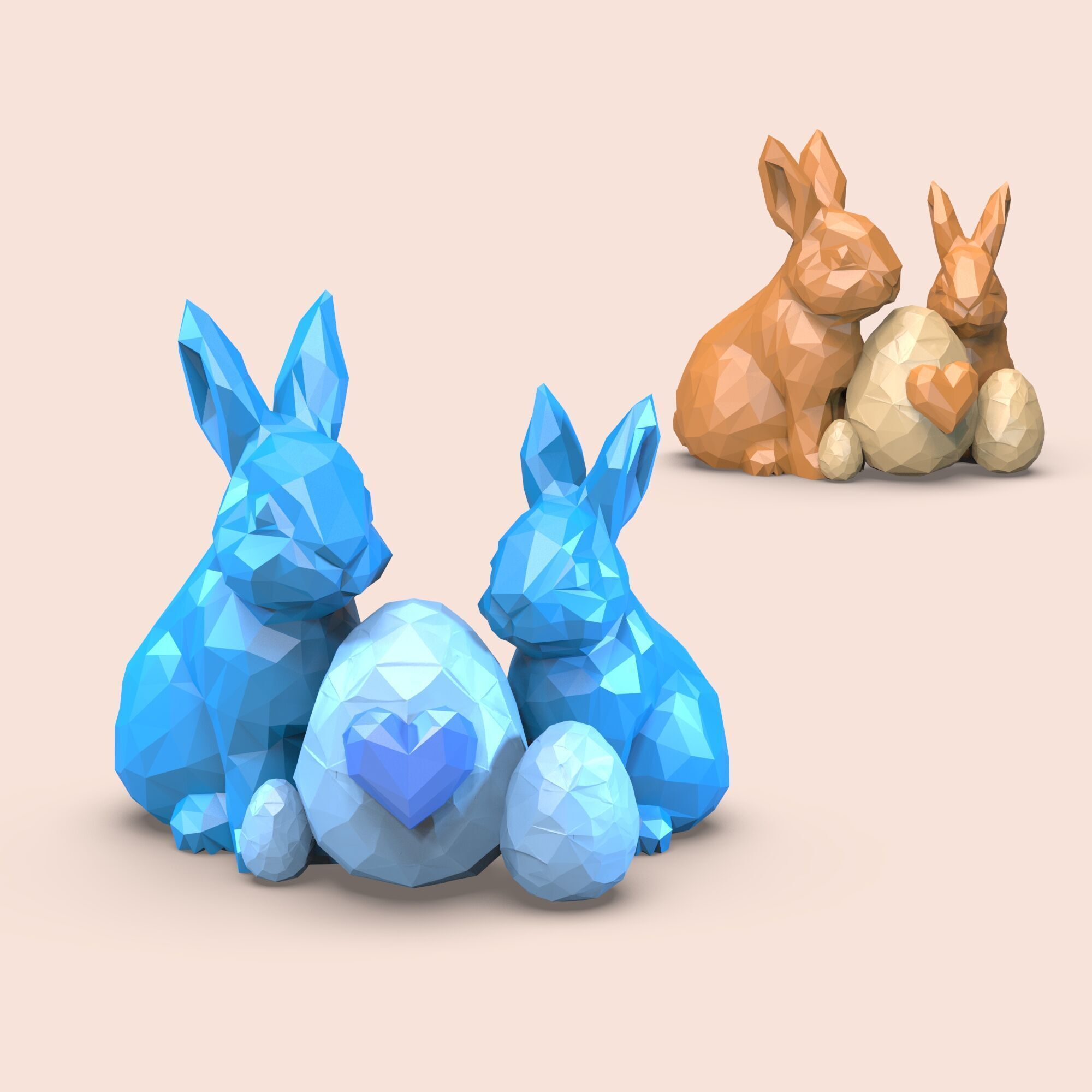 Low Poly Easter Bunny Decor Easter Bunny Set Egg Heart Detail free 3D model 3D printable | CGTrader