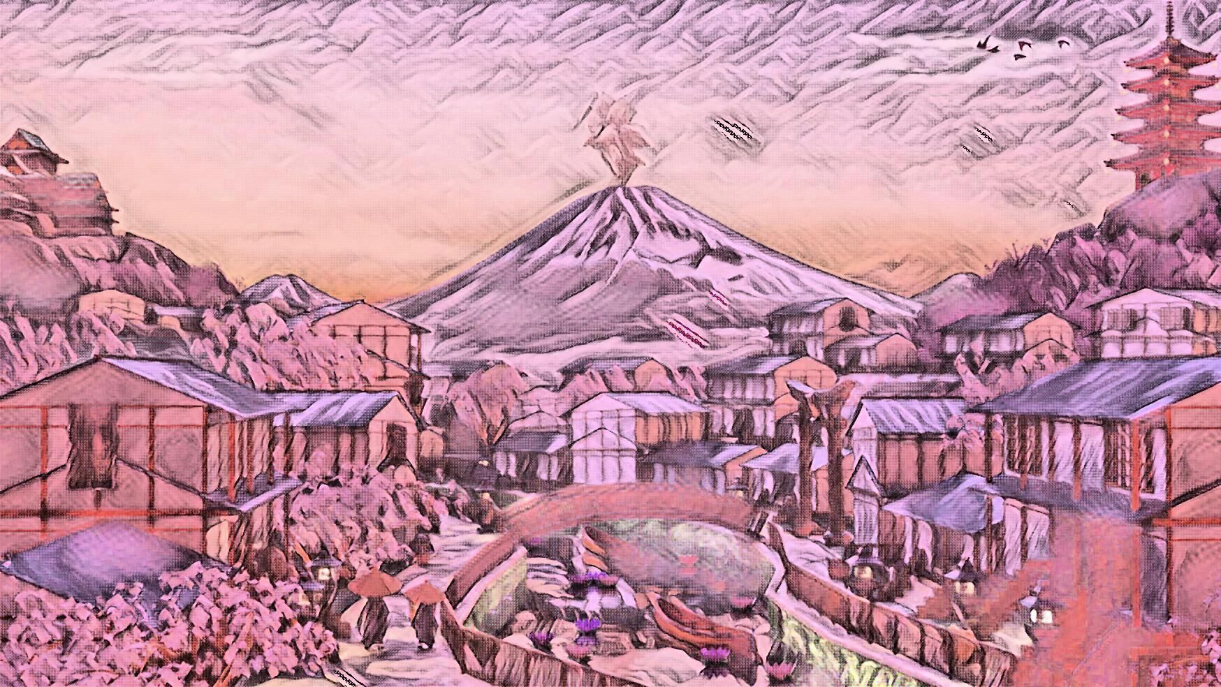 FREE Rustic Japan Village Landscape with Mount Fuji free 3D model ...