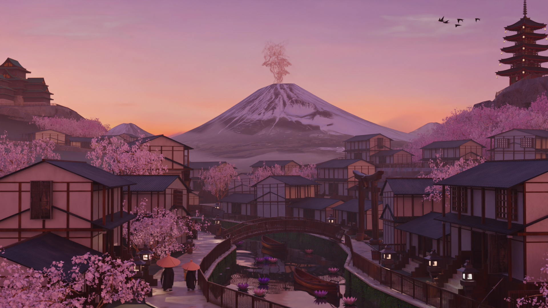 FREE Rustic Japan Village Landscape with Mount Fuji free 3D model ...
