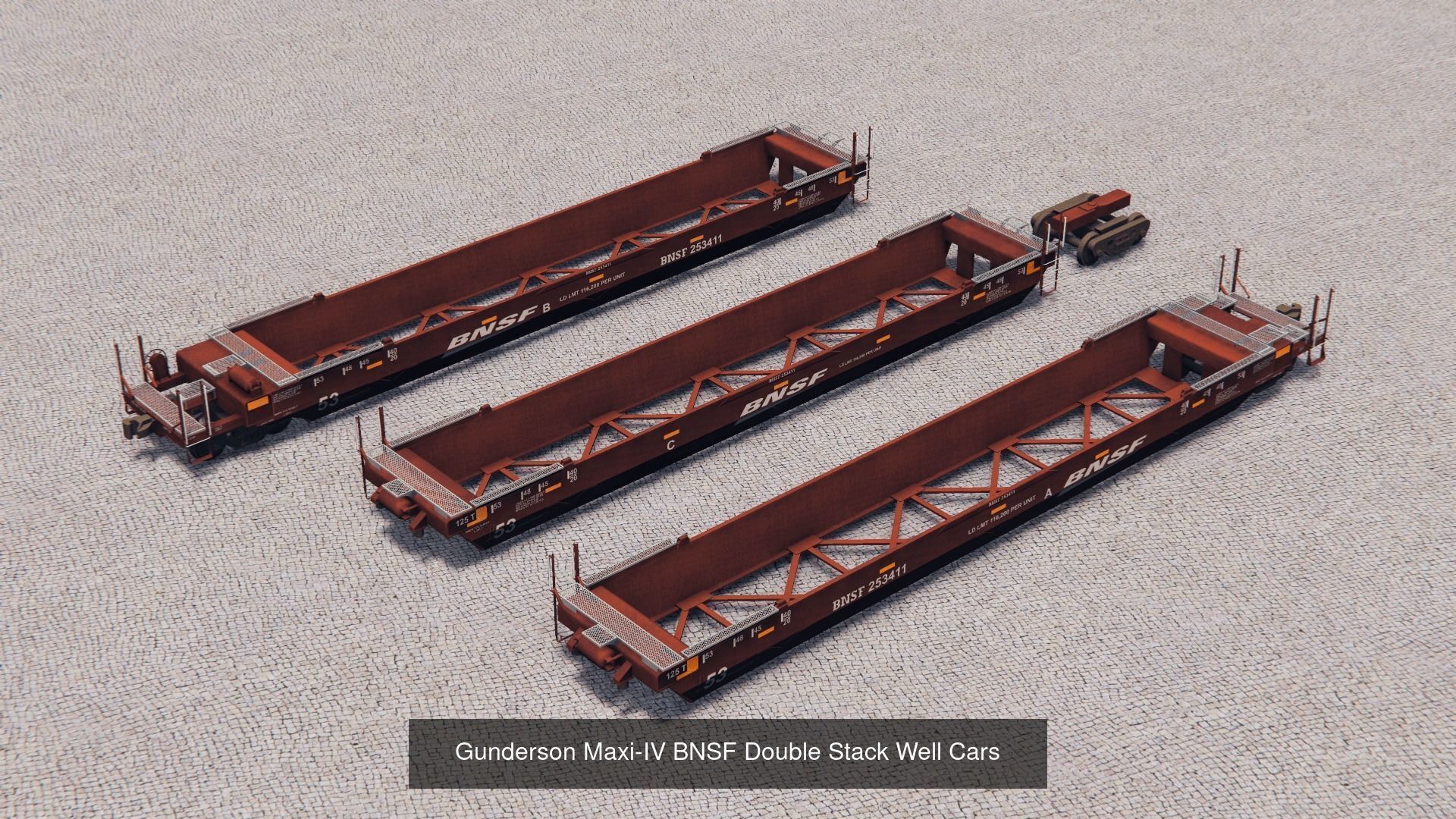 3D Model Collection American Double Stack Well Cars and Containers VR ...