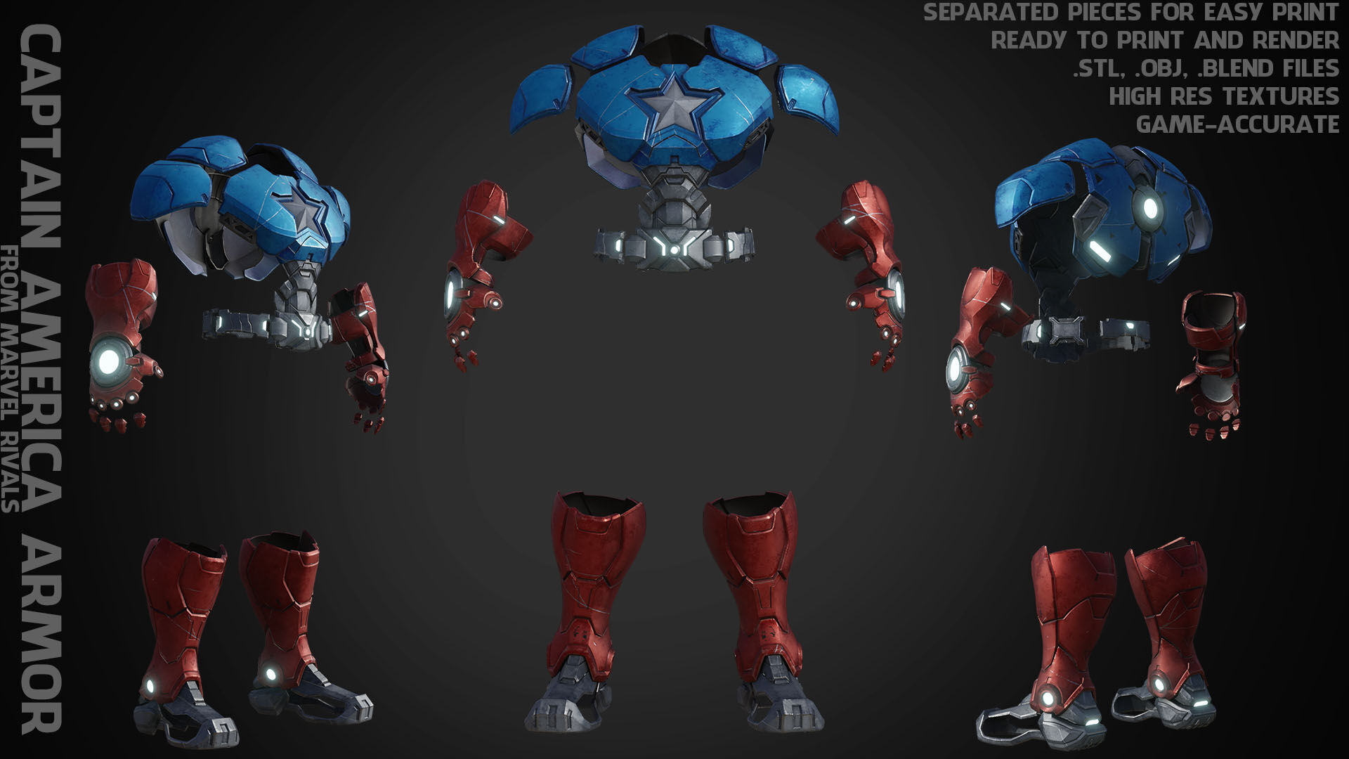Marvel Rivals Captain America Armor for Cosplay 3D model 3D printable ...