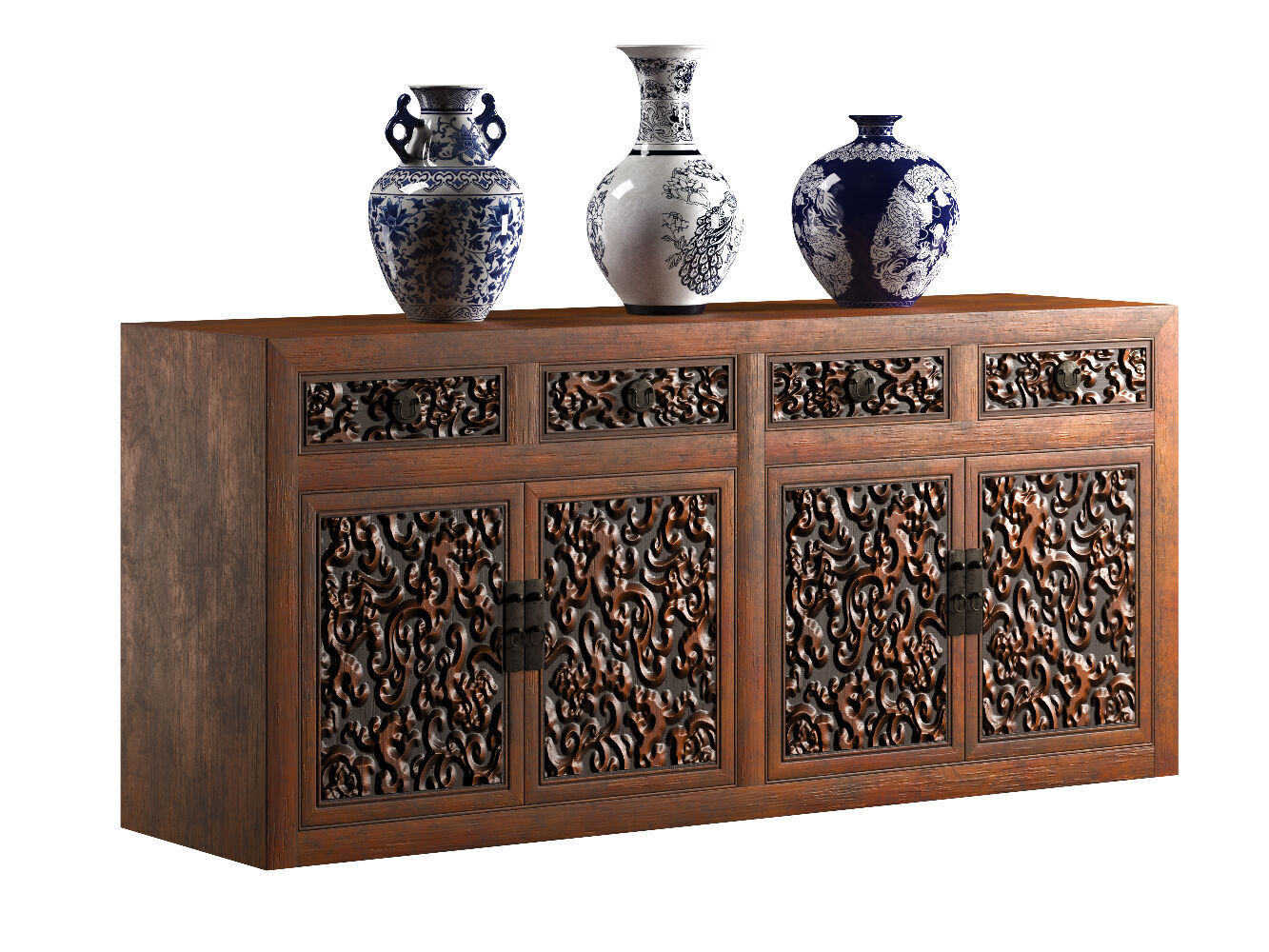 Antique Asian Storage Console Cabinet 3D model | CGTrader