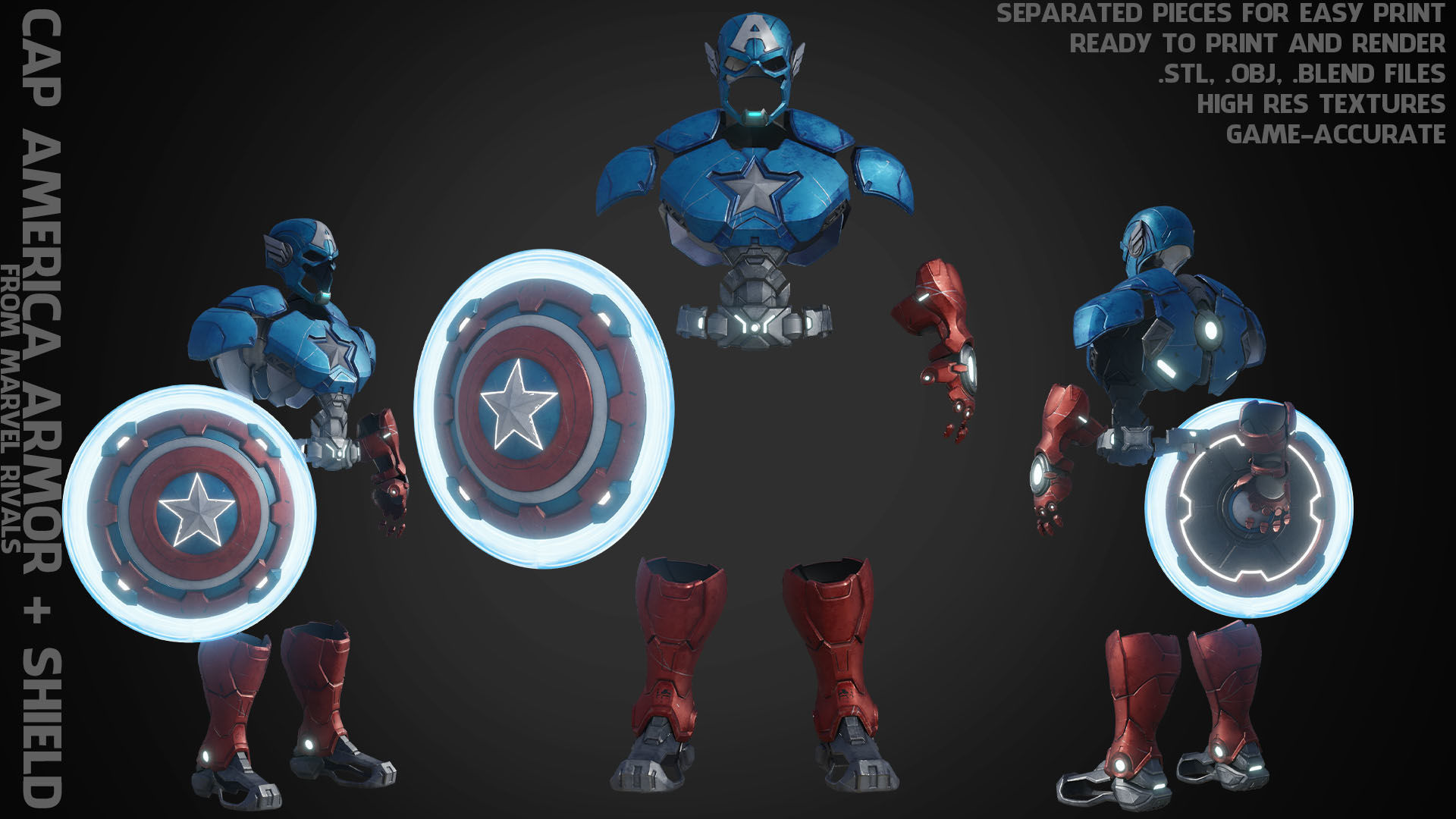 Marvel Rivals Captain America Full Armor and Shield for Cosplay 3D ...