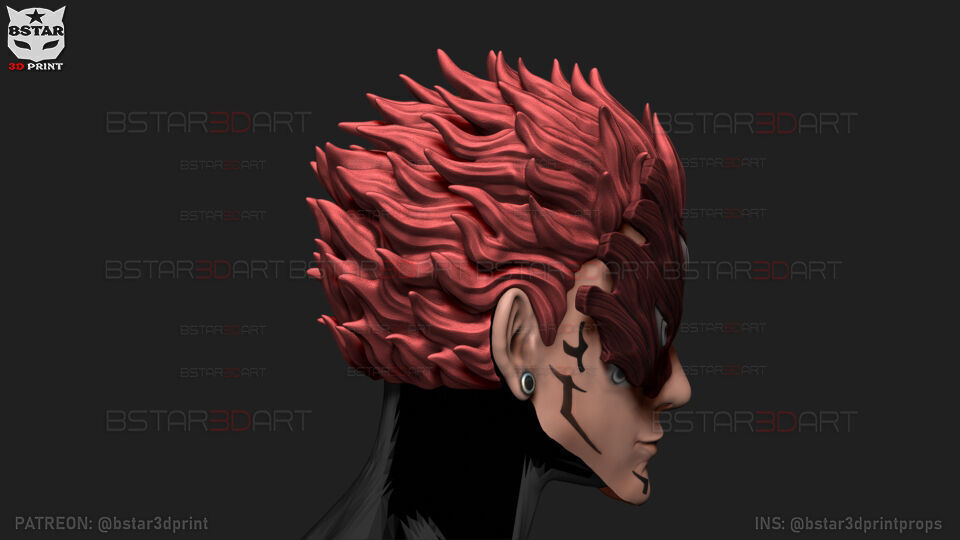Sukuna Final Form Head Mask - With Hair - Jujutsu Kaisen Cosplay 3D ...