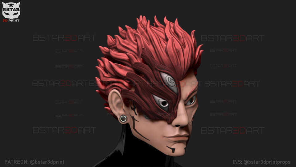 Sukuna Final Form Head Mask - With Hair - Jujutsu Kaisen Cosplay 3D ...