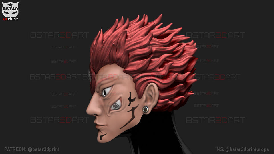 Sukuna Final Form Head Mask - With Hair - Jujutsu Kaisen Cosplay 3D ...