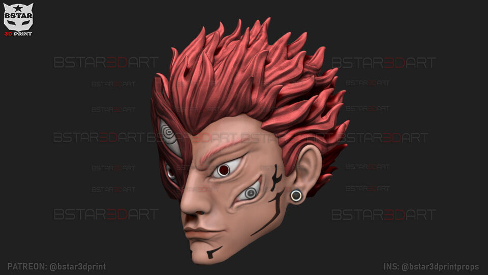 Sukuna Final Form Head Mask - With Hair - Jujutsu Kaisen Cosplay 3D ...
