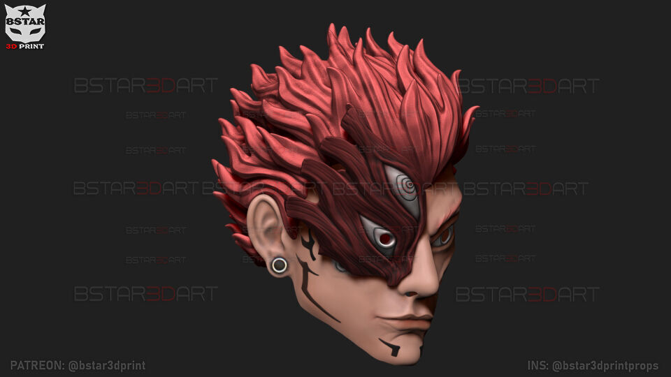 Sukuna Final Form Head Mask - With Hair - Jujutsu Kaisen Cosplay 3D ...