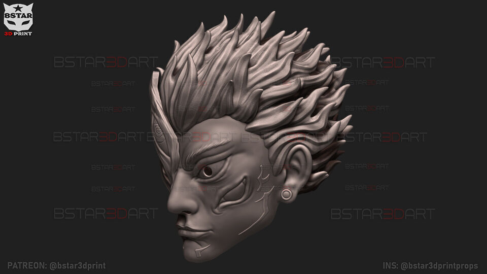 Sukuna Final Form Head Mask - With Hair - Jujutsu Kaisen Cosplay 3D ...