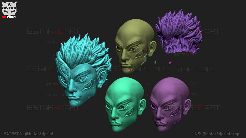 Sukuna Final Form Head Mask - With Hair - Jujutsu Kaisen Cosplay 3D ...