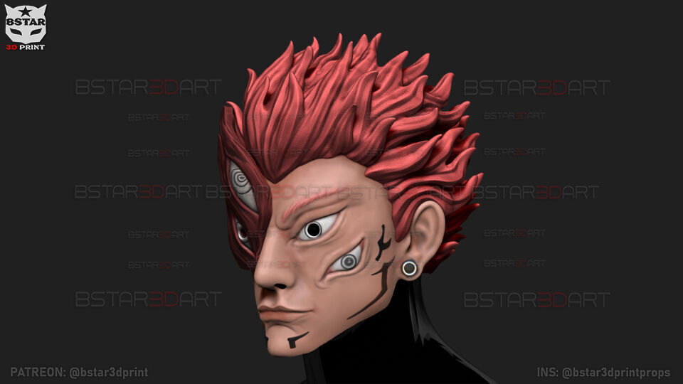Sukuna Final Form Head Mask - With Hair - Jujutsu Kaisen Cosplay 3D ...