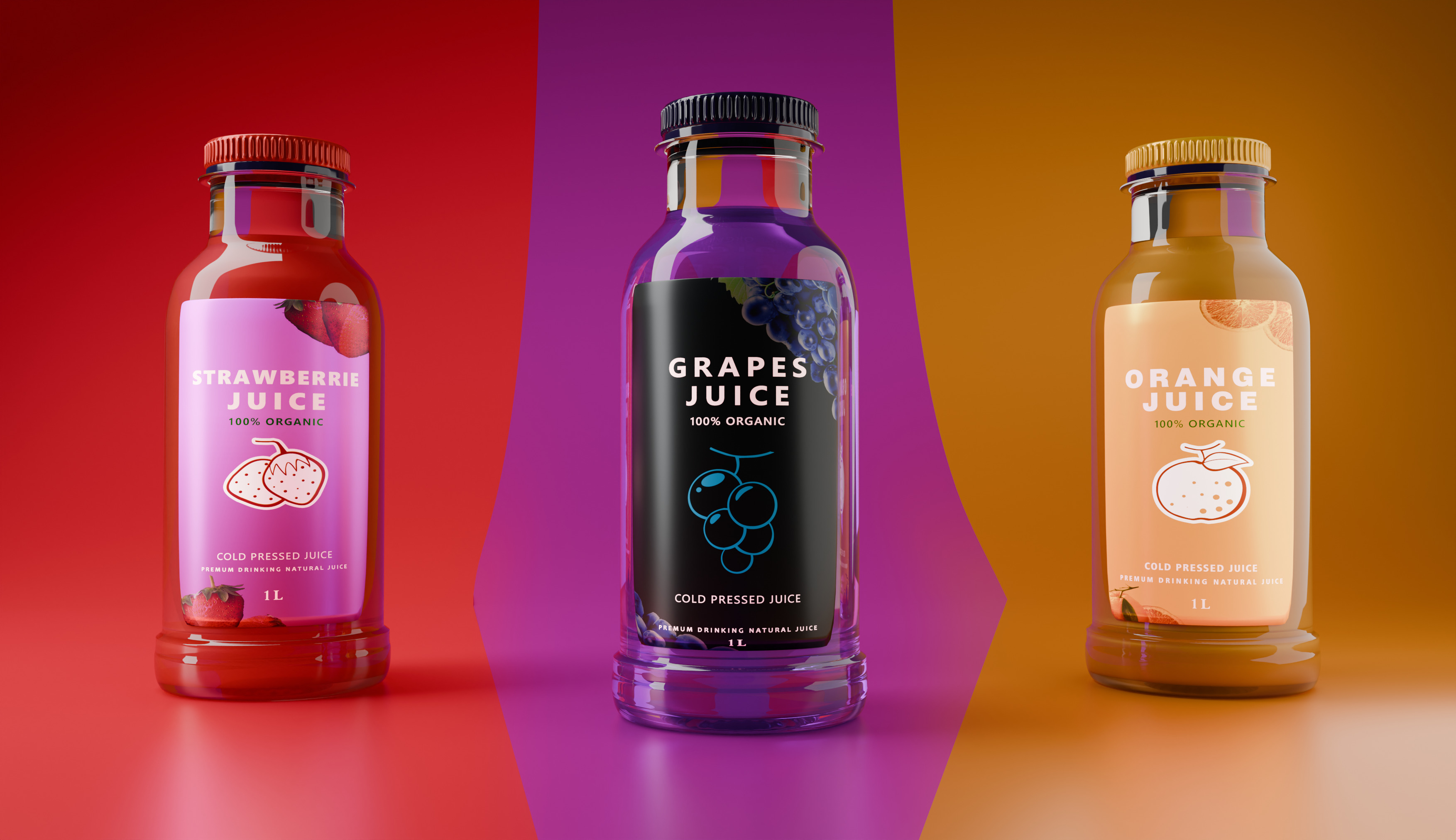 JUICE Bottle 3D Model Strawberry Grape and Orange Free Mockup free 3D ...