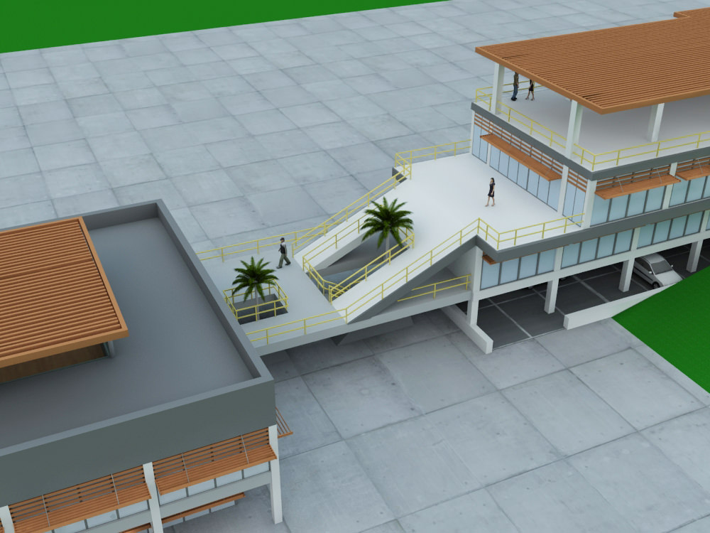 CAteen attached with office free 3D model animated rigged | CGTrader