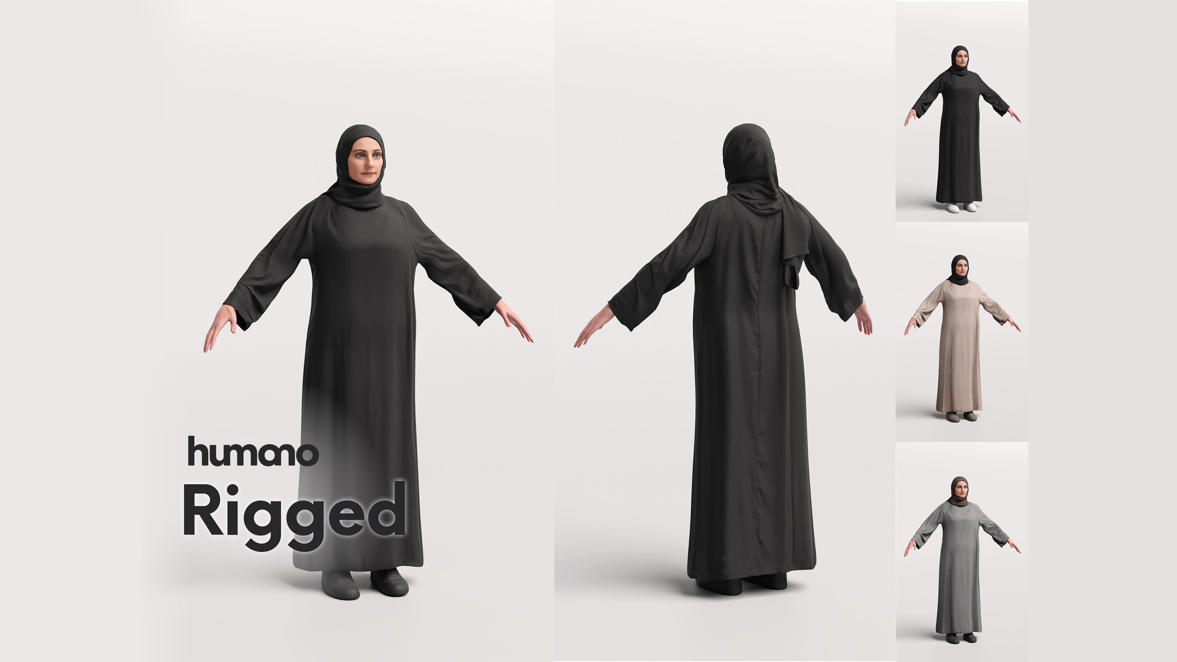 3D model Arab woman rigged - different abaya colors - 070-6133 VR / AR ...
