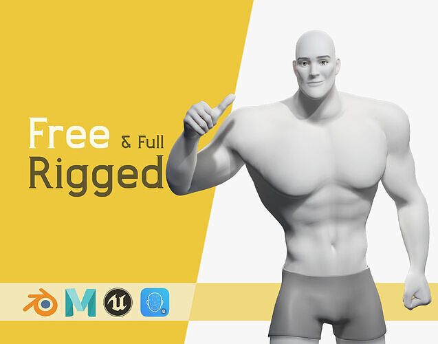 Free Stylized Strong Male Superhero Cartoon Rigged free VR / AR / low ...