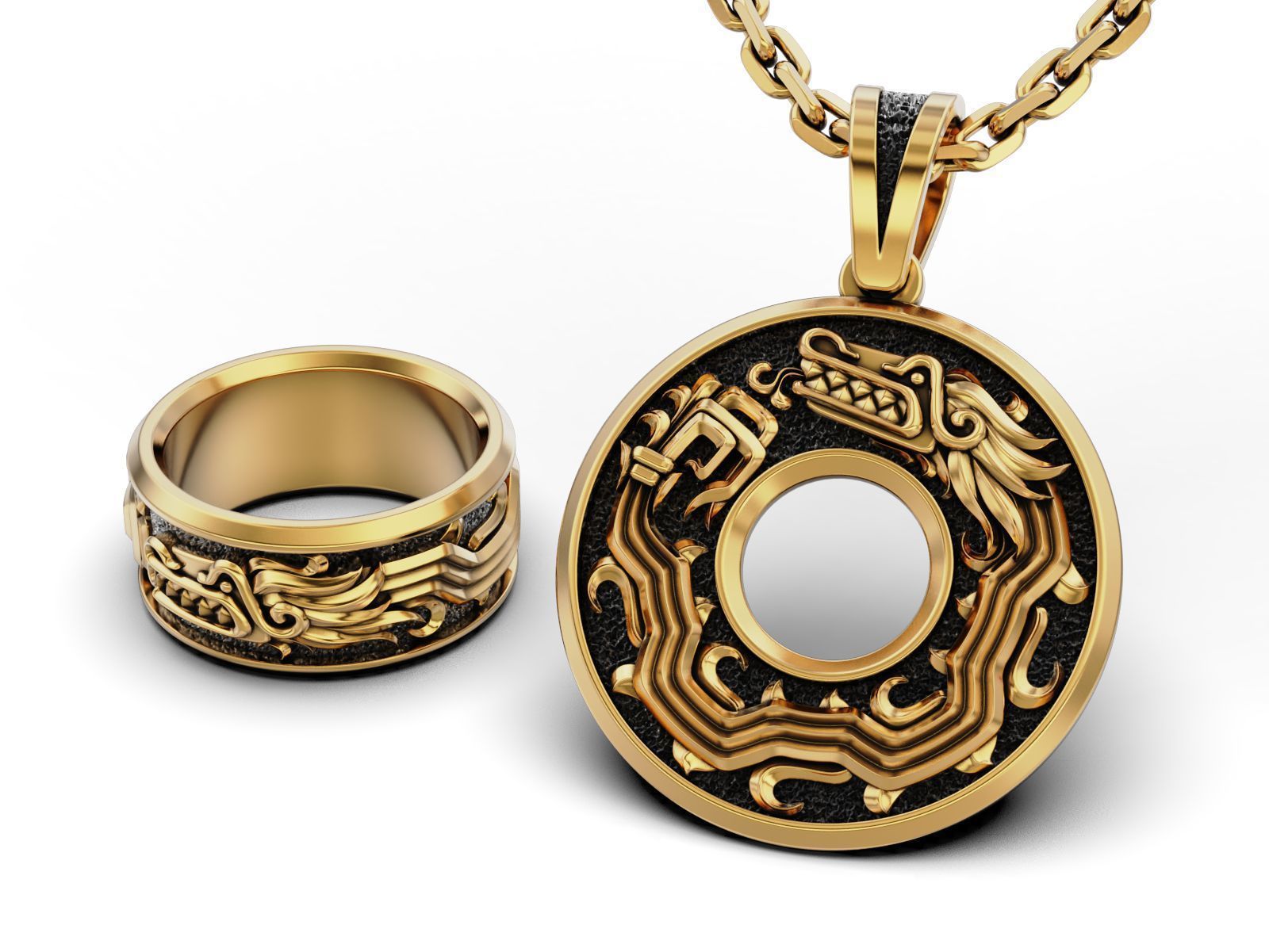 Aztec Quetzalcoatl Dragon Ring and Pendant 3D Model Collection 3D ...
