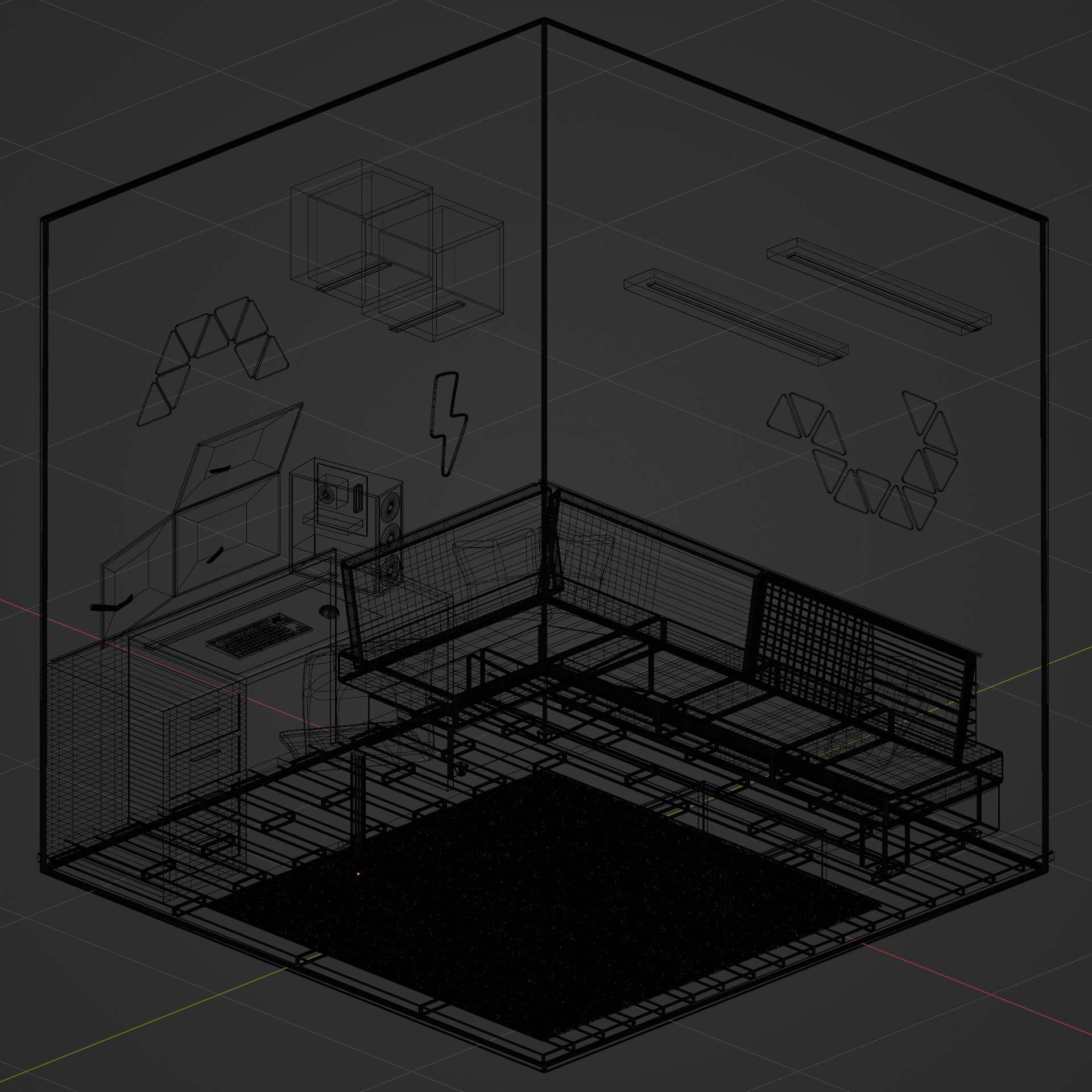 Low Poly Orthographic Gaming Room with RGB lighting free VR / AR / low ...