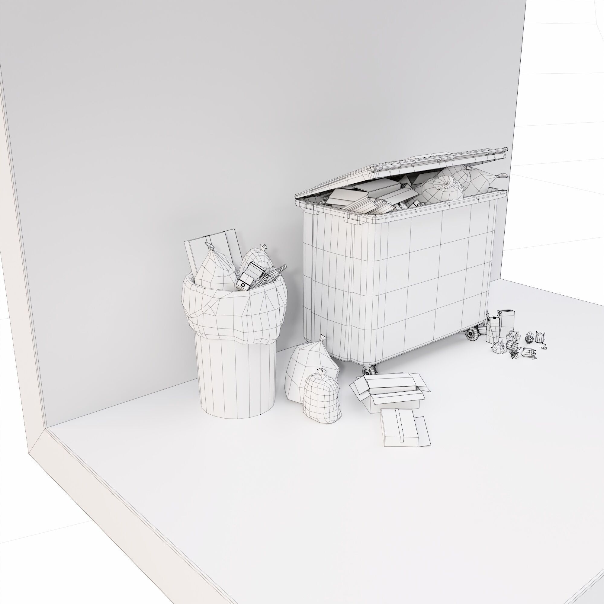 Dumpster trash with garbage bin 3d model 3D model | CGTrader