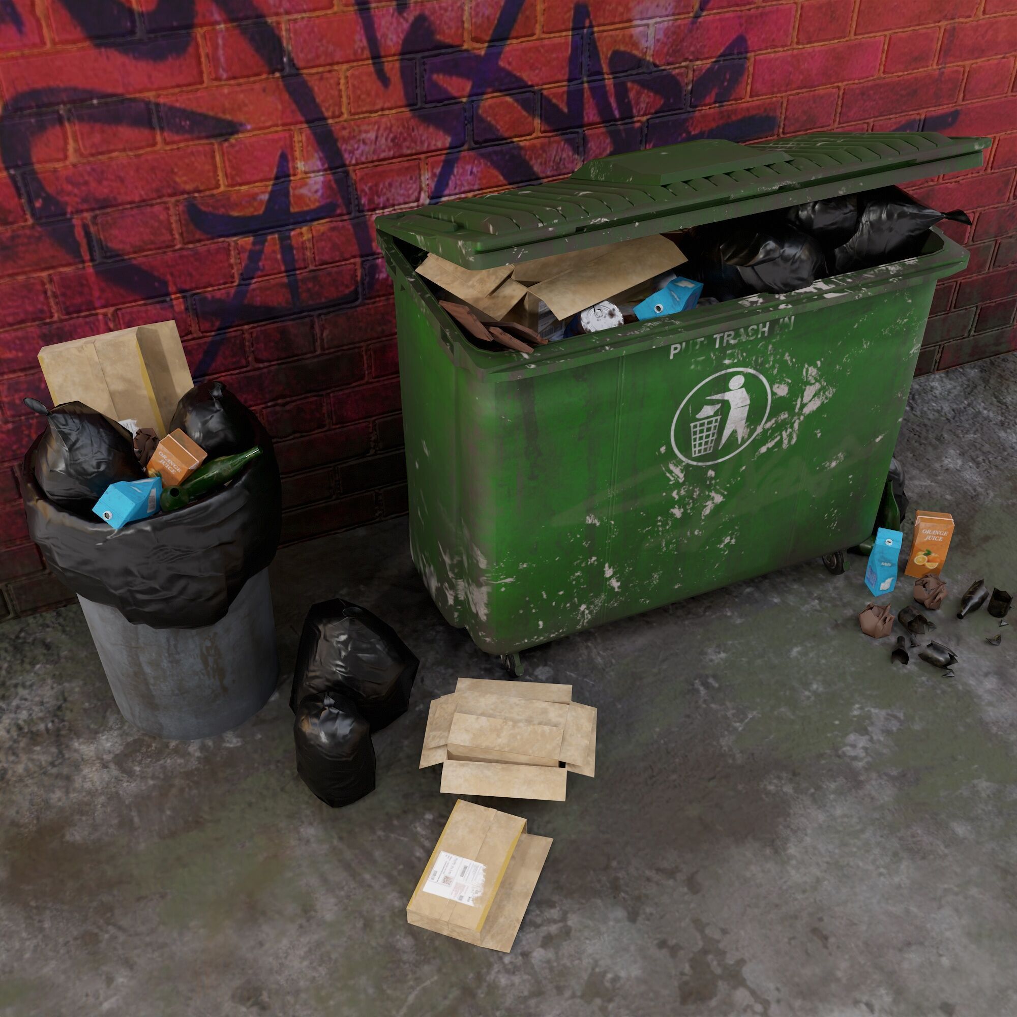 Dumpster trash with garbage bin 3d model 3D model | CGTrader
