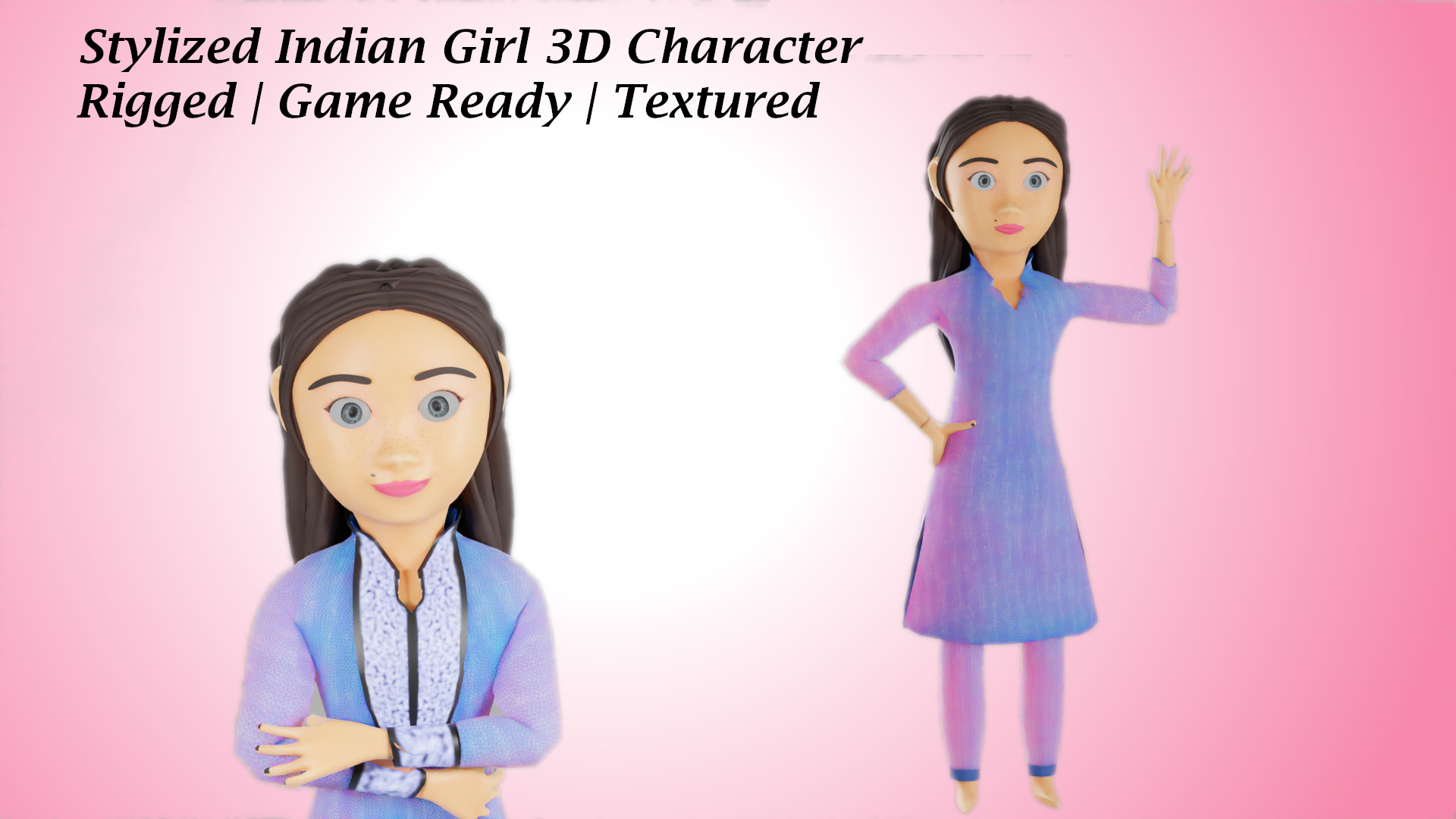 Stylized Indian Cartoon Girl 3D Character free VR / AR / low-poly 3D ...