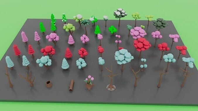 3D model Low Poly Trees Pack 50 Stylized Game Ready Trees VR / AR / low ...