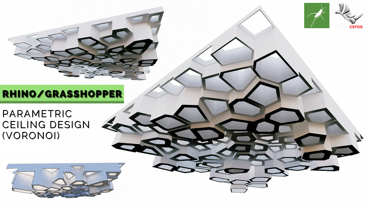 Voronoi 3d Parametric Celling Design Grasshopper Rhino Files 3D model | CGTrader
